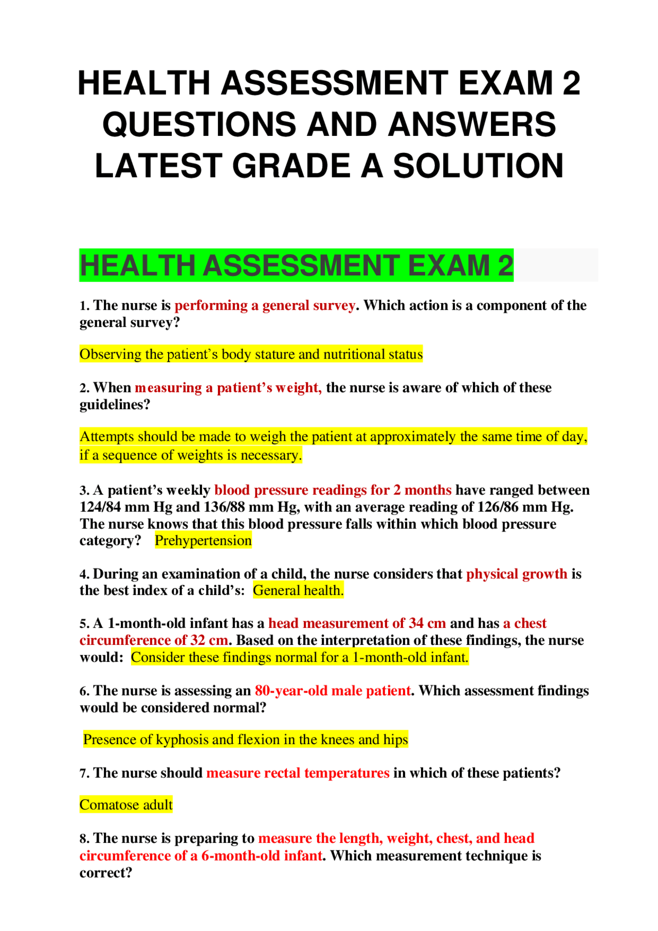 NUR 2092L HEALTH ASSESSMENT EXAM 2 QUESTIONS AND ANSWERS LATEST GRADE A ...