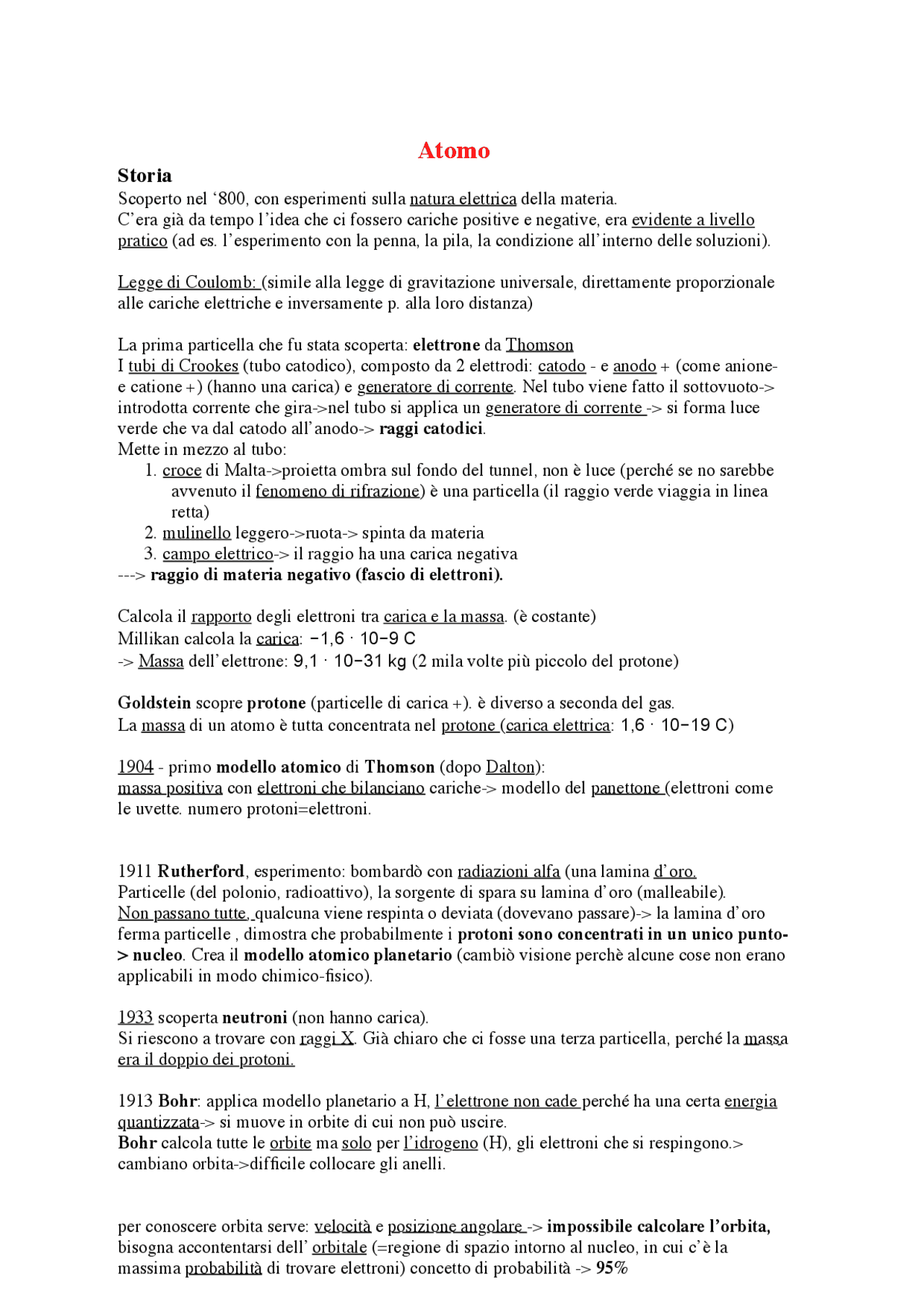 Latomo La Sua Storia I Suoi Modelli E I Numeri Quantici Docsity