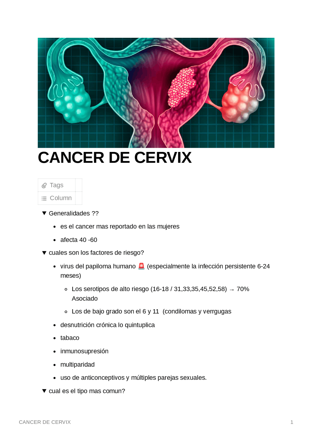 Cáncer de Cervix: Tipos, Factores de riesgo, Diagnóstico y Tratamiento ...