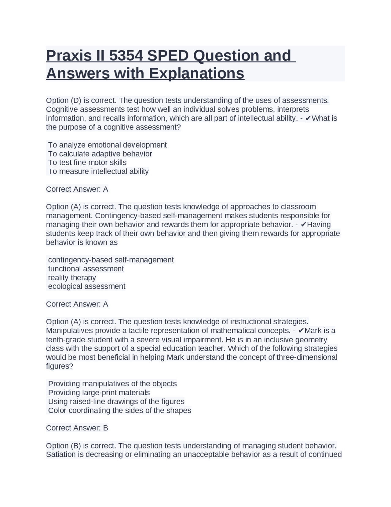 Praxis II 5354 SPED Question And Answers With Explanations Docsity praxis-ii-5354-sped-question-and-answers-with-explanations-docsity