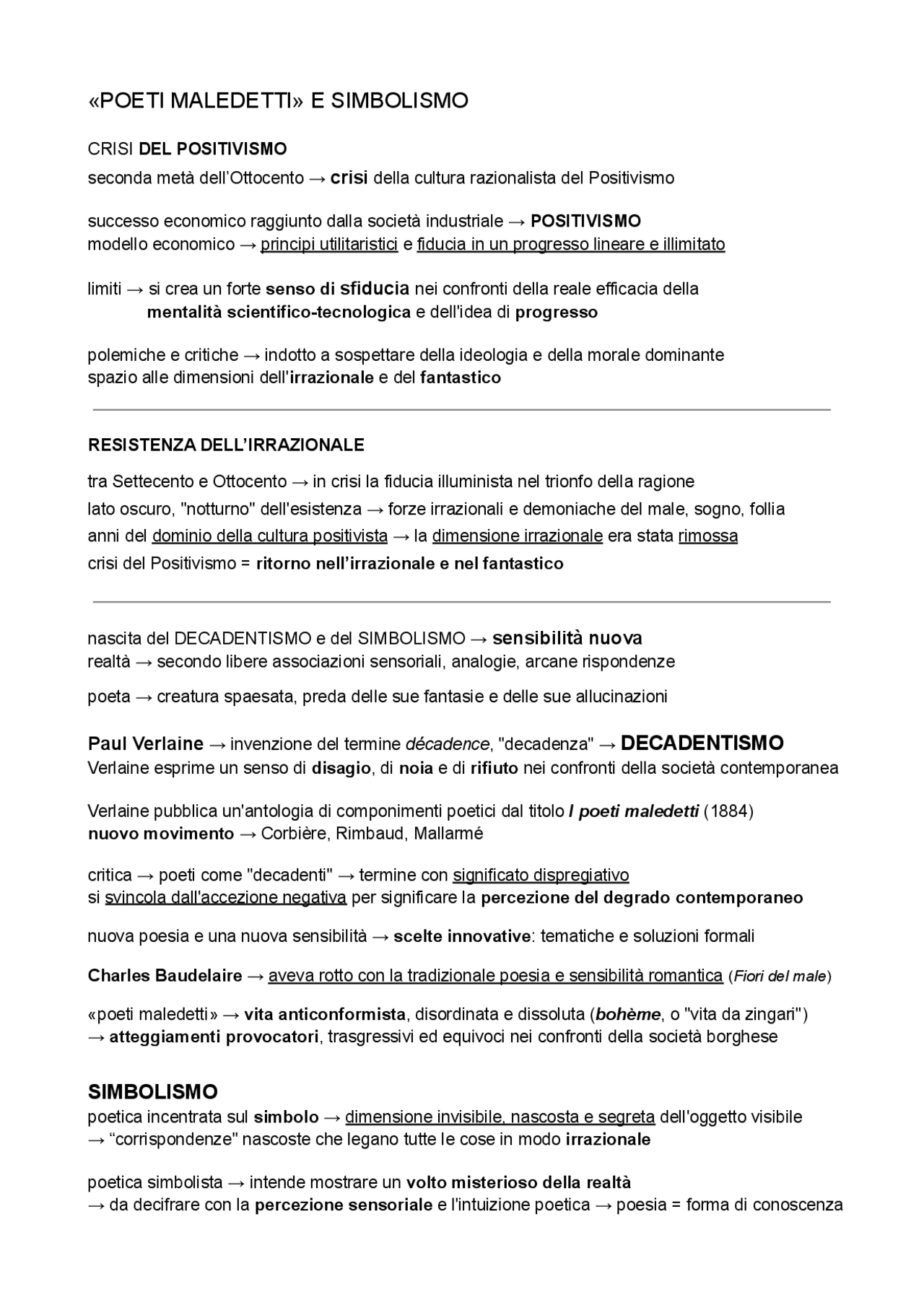 Poeti maledetti e simbolismo francese | Schemi e mappe concettuali di ...