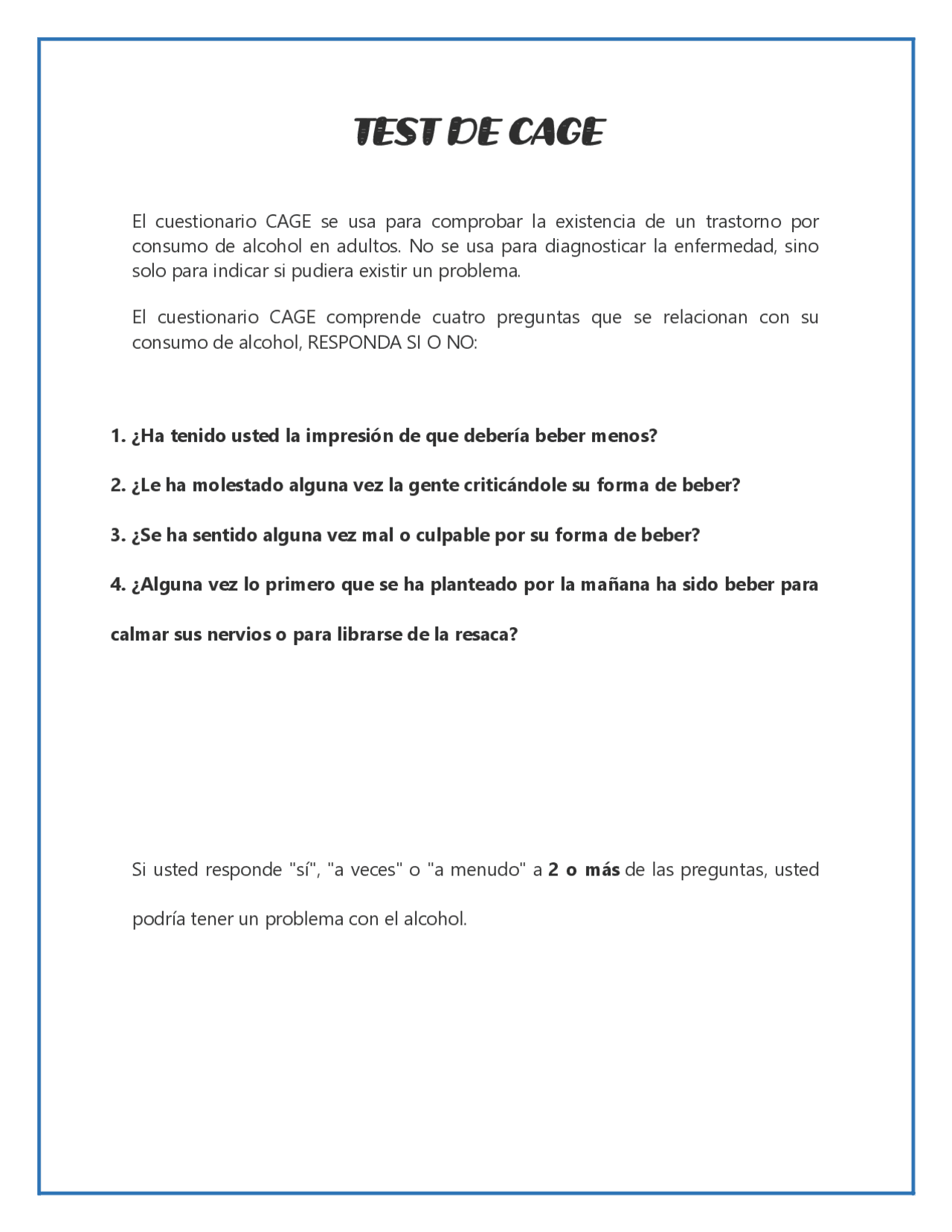 TEST DE CAGE Y APGAR FAMILIARTEST DE CAGE Y APGAR FAMILIARTEST DE CAGE ...