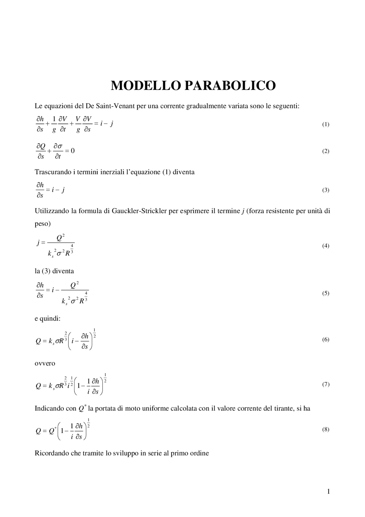 TEORIA SUL CAPPIO DI PIENA | Appunti di Idraulica | Docsity