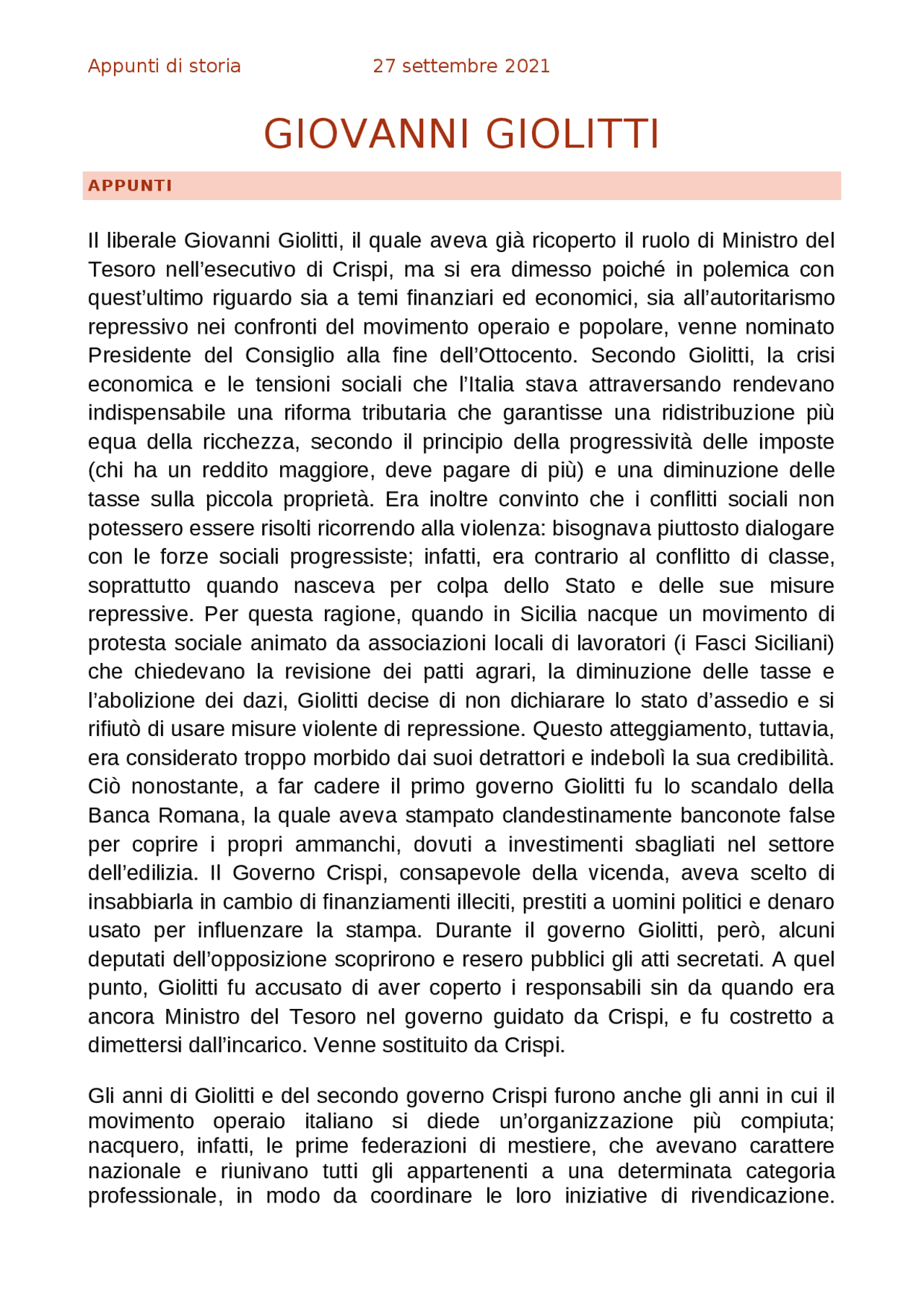 Giovanni Giolitti Appunti Appunti Di Storia Docsity