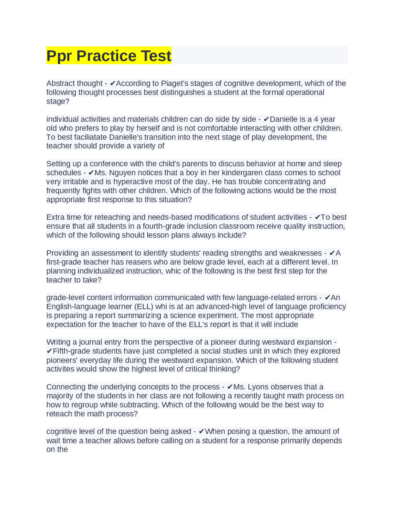 Ppr Practice Test Question and ANSWERS GRADED A PLUS | Exams Nursing ...