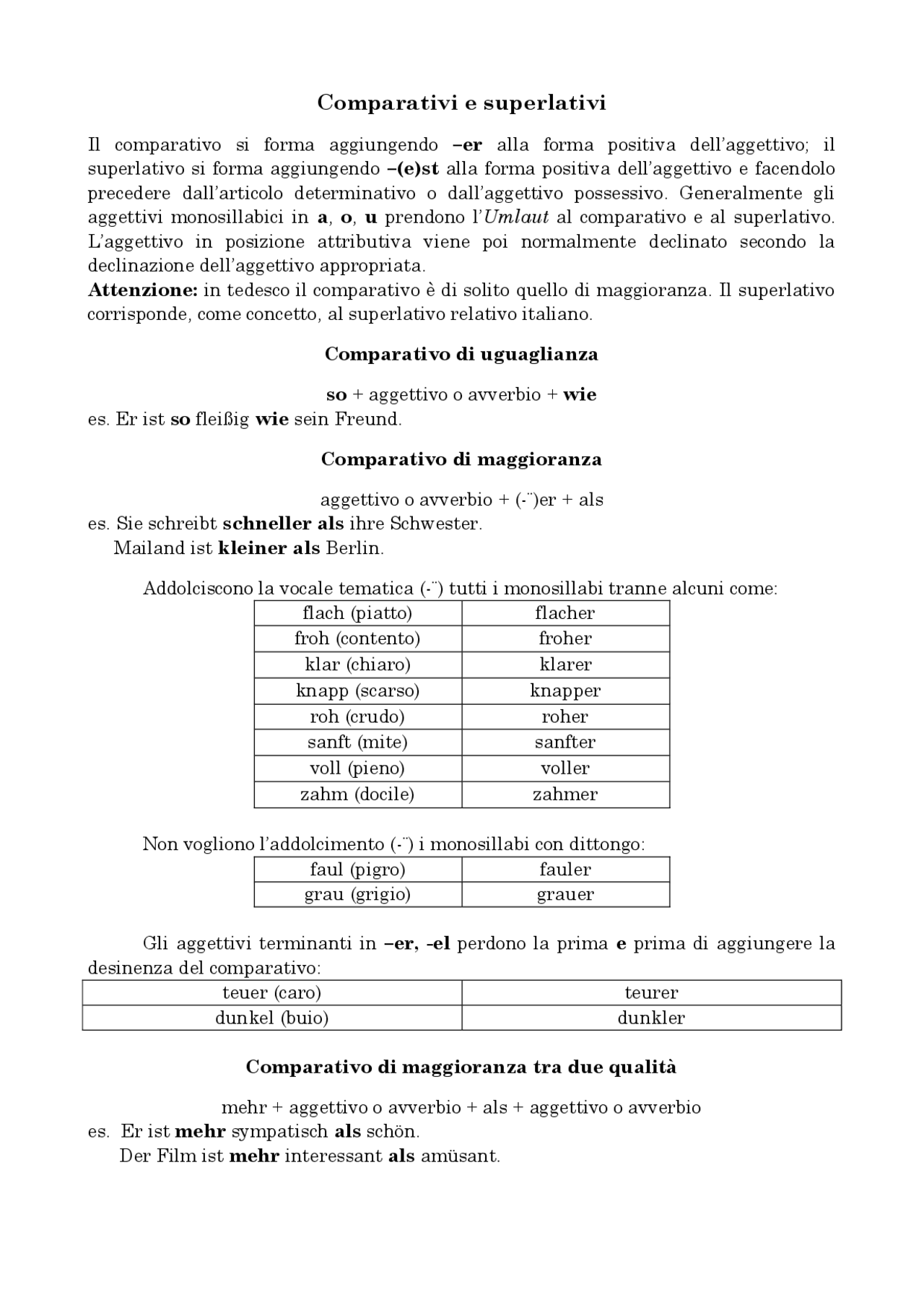 Comparativi e superlativi | Schemi e mappe concettuali di Tedesco | Docsity