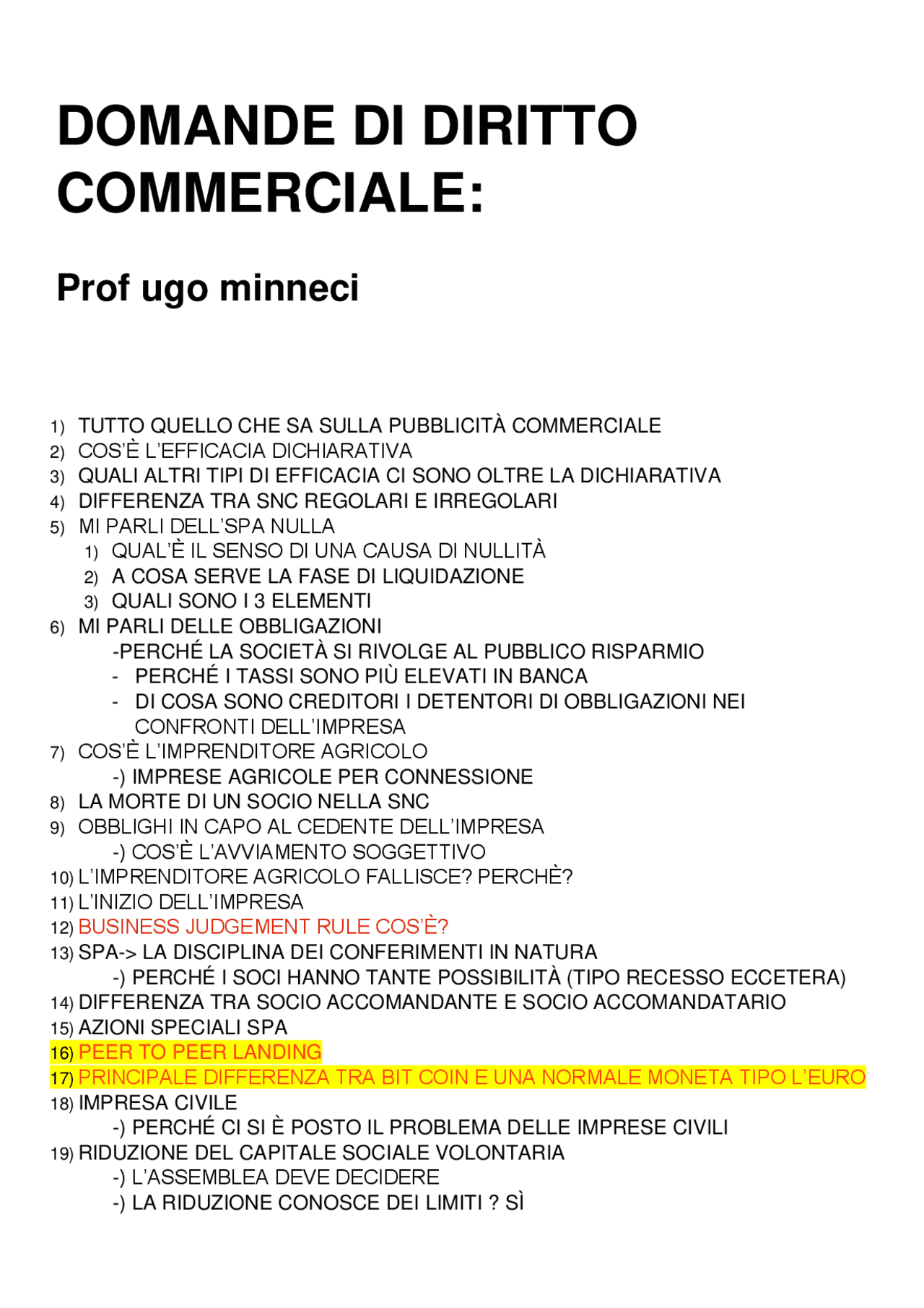 Domande Esame Orali Diritto Commerciale Docsity