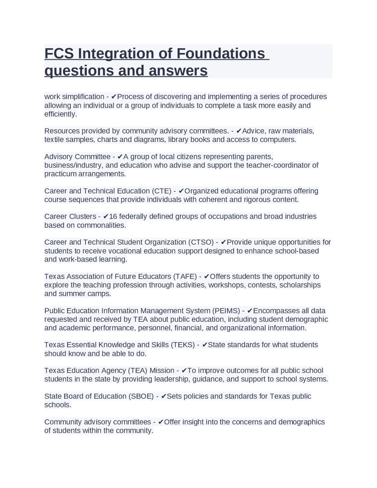 FCS Integration of Foundations questions and answers. | Exams Nursing ...