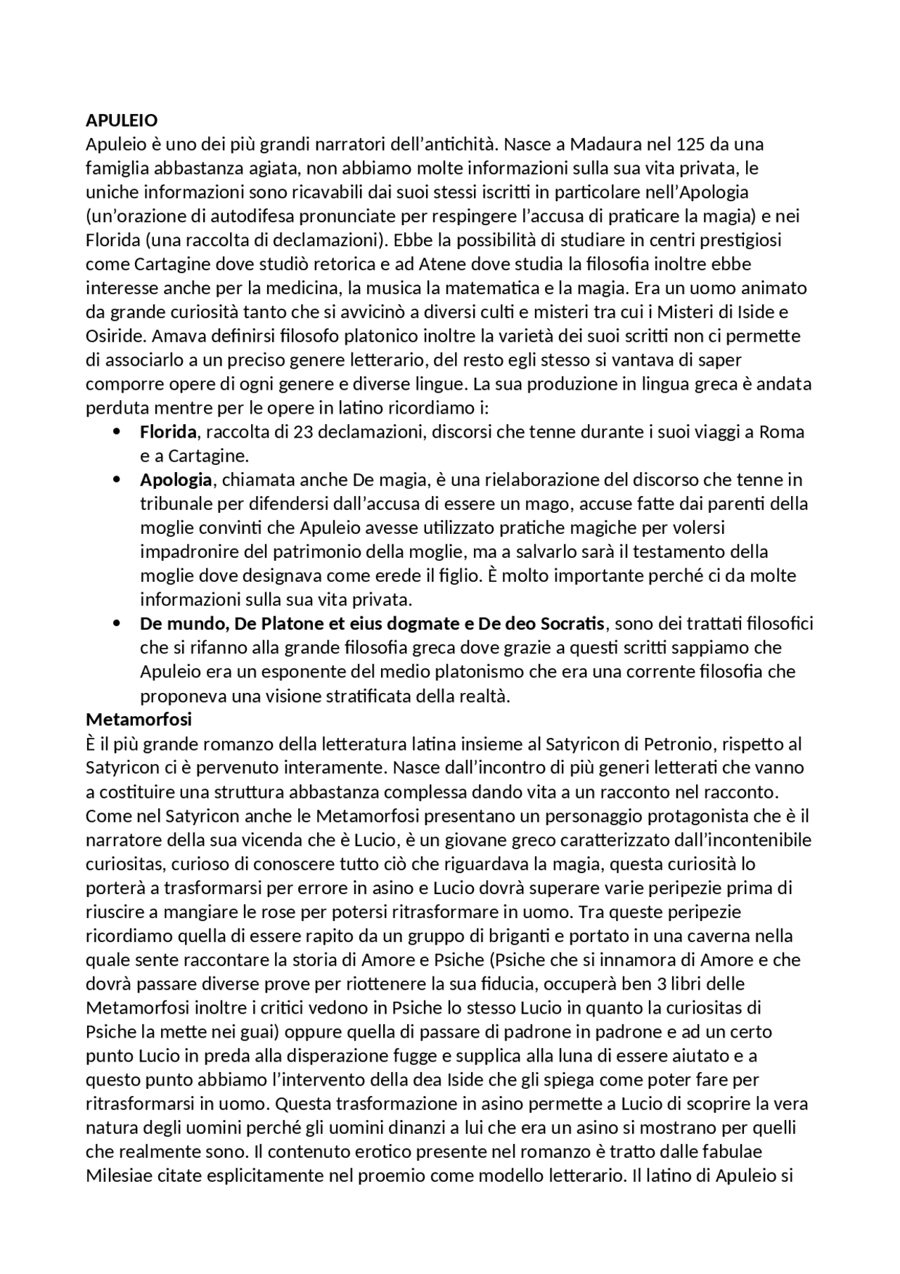 Apuleio Vita E Opere Appunti Di Latino Docsity