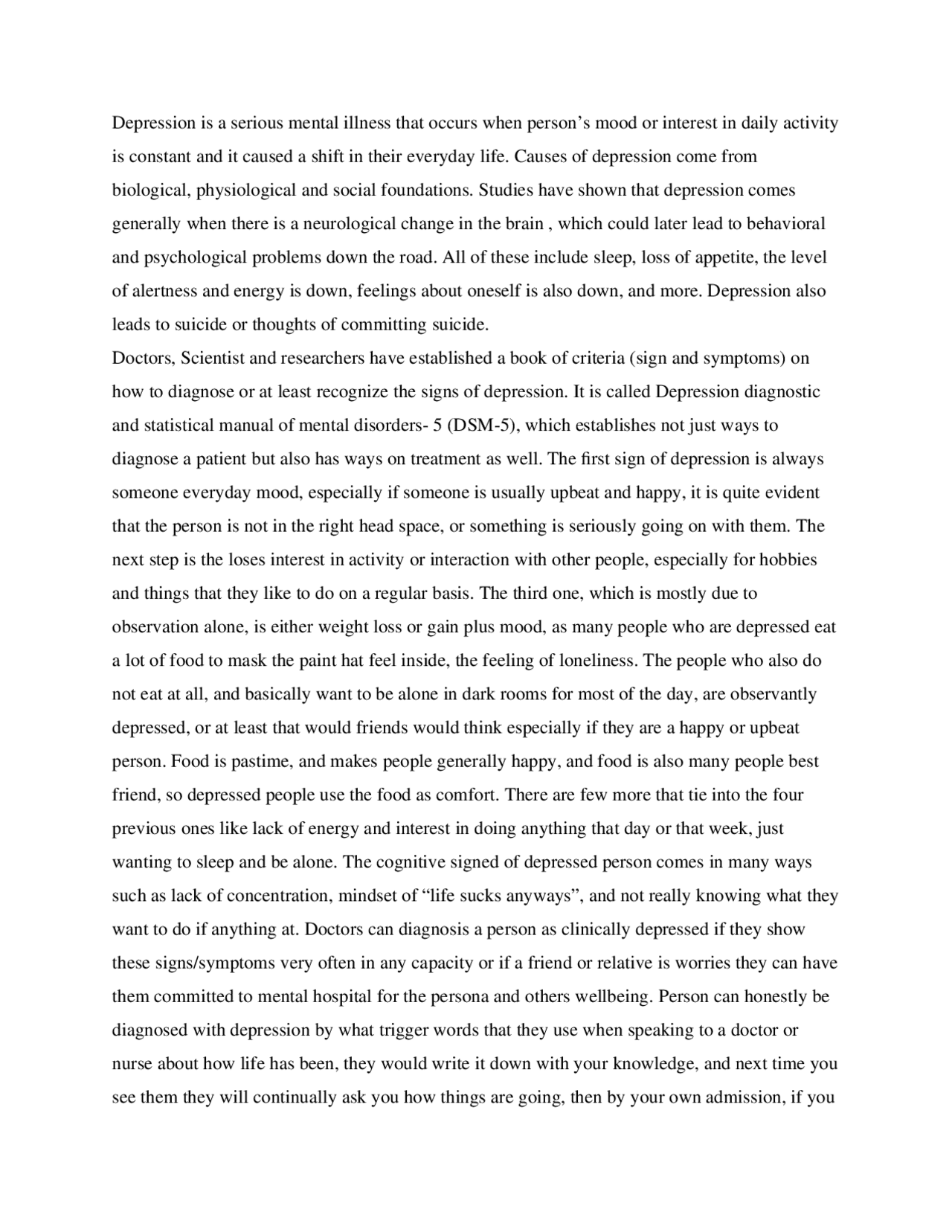 Depression short summary - Docsity