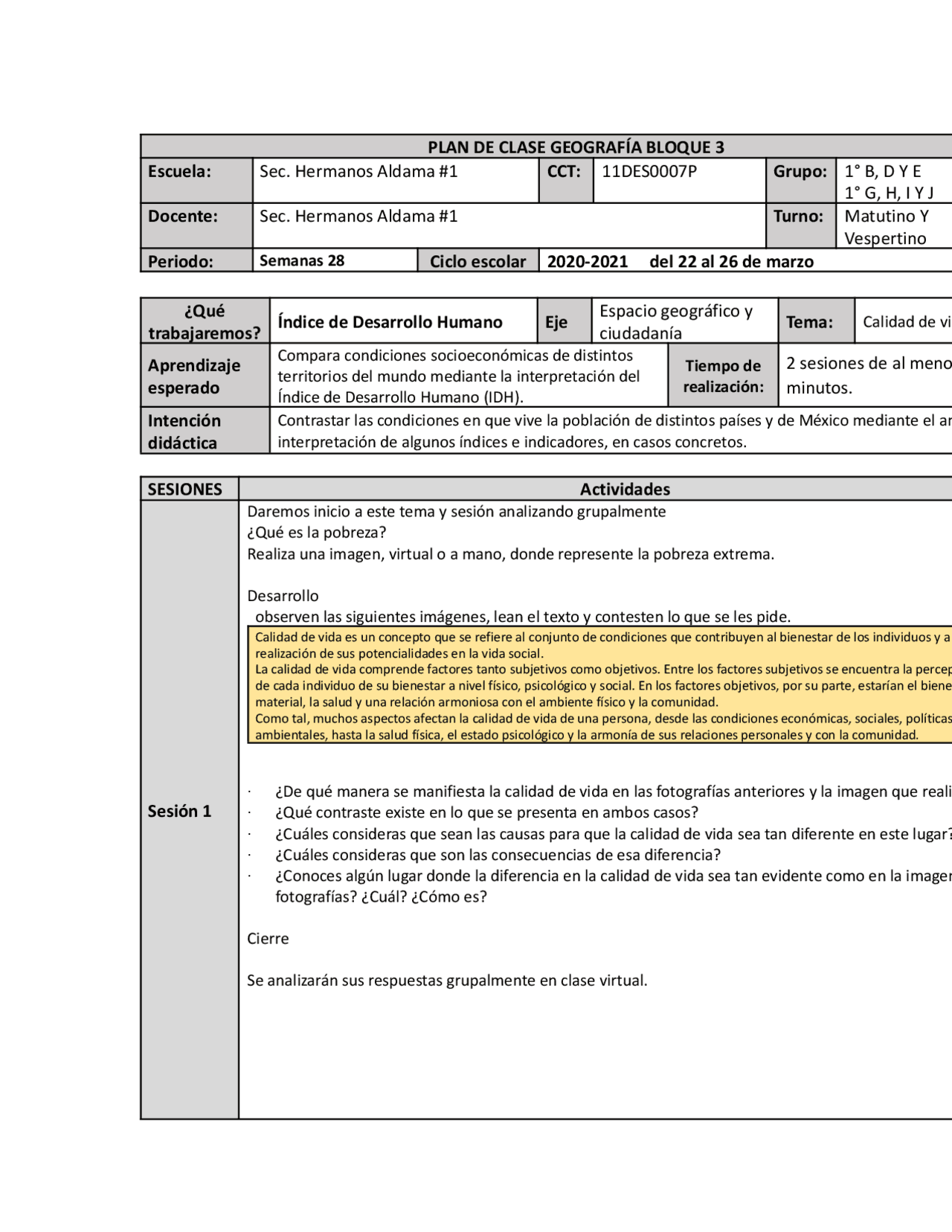Índice De Desarrollo Humano Ejercicios De Geografía Docsity