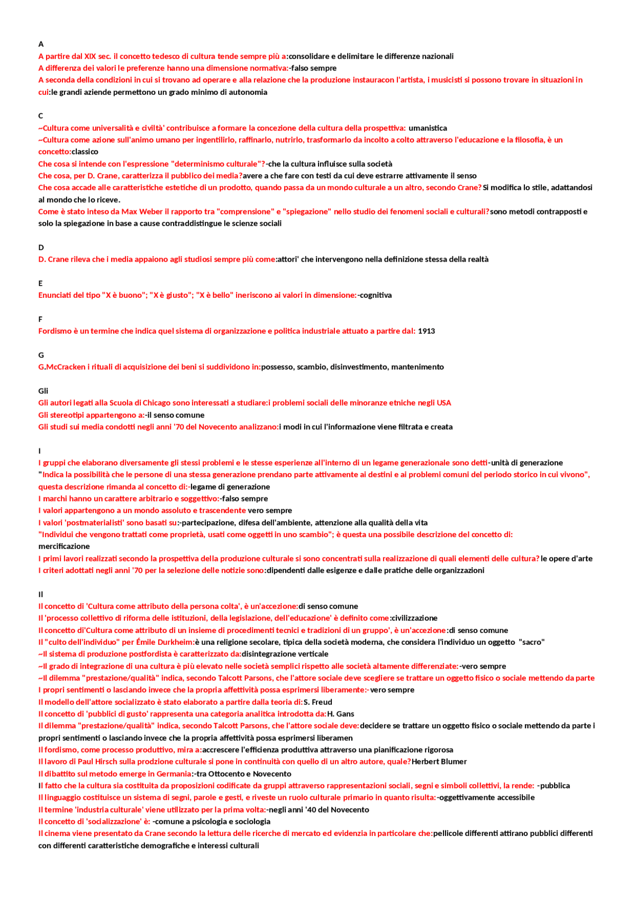 Risposte Chiuse Paniere Di Sociologia Generale Docsity