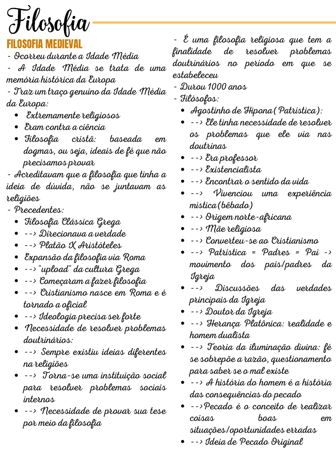 Resumo: Filosofia Medieval | Esquemas Filosofia | Docsity