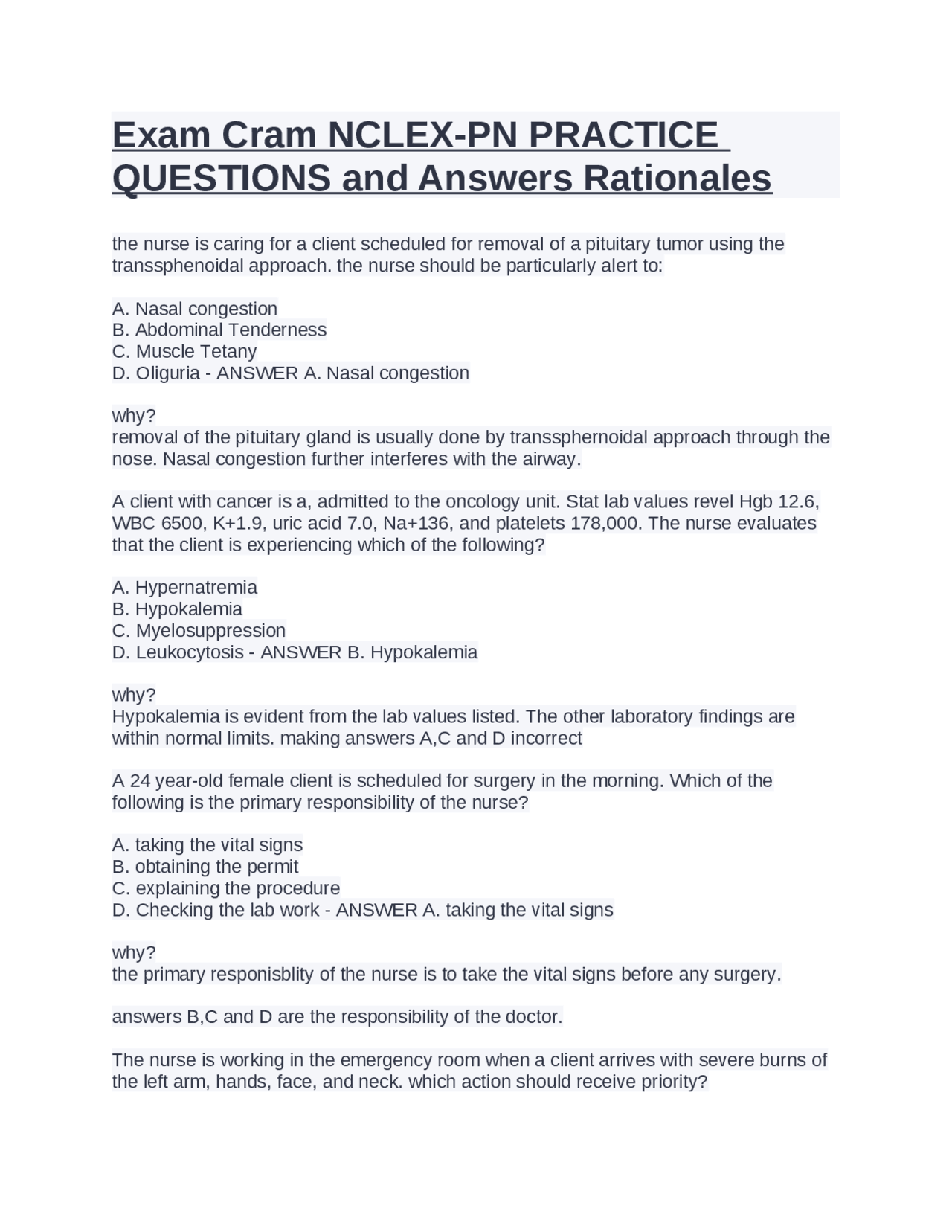 NCLEX-PN Review Questions & Answers. - Docsity