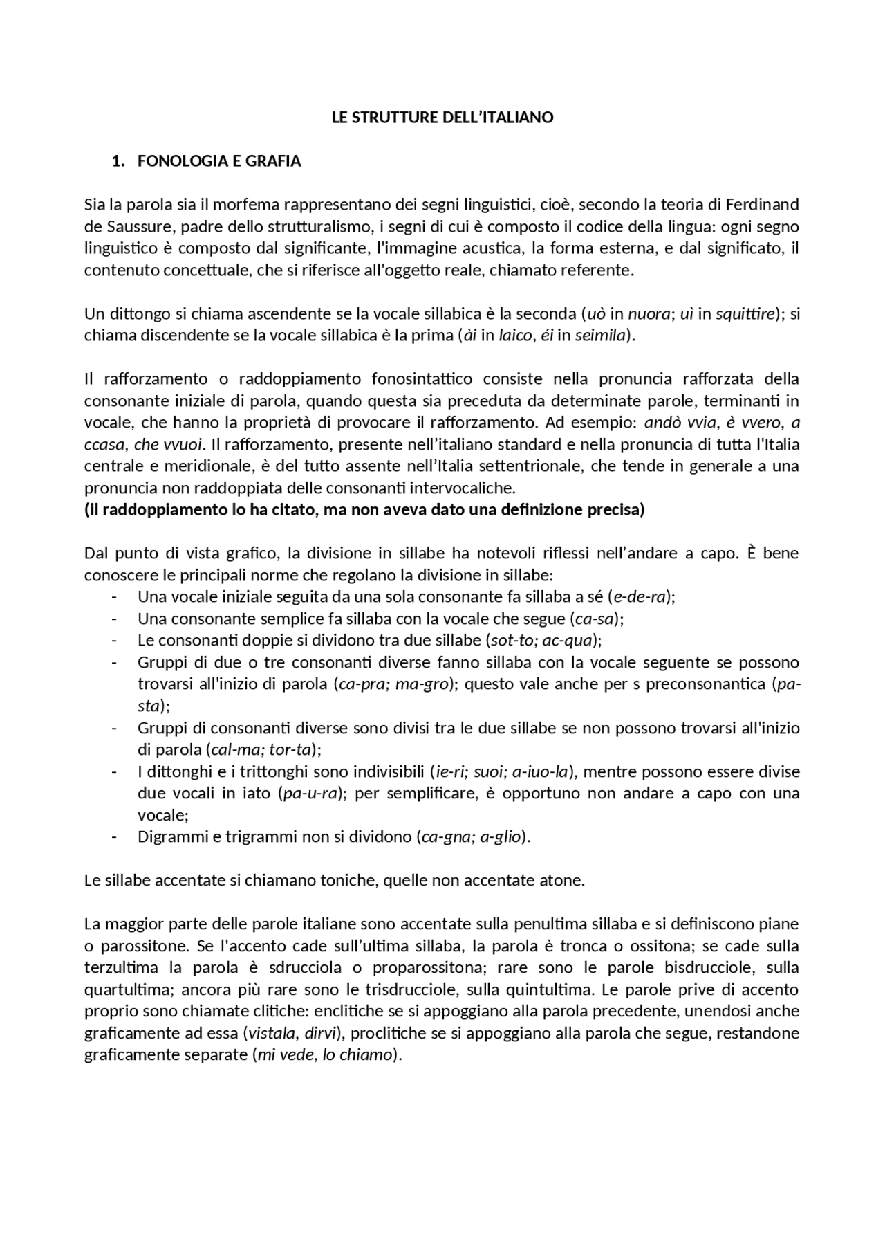 Strutture dell'italiano: fonologia, grafia, morfologia e morfosintassi | Appunti di Lingua ...
