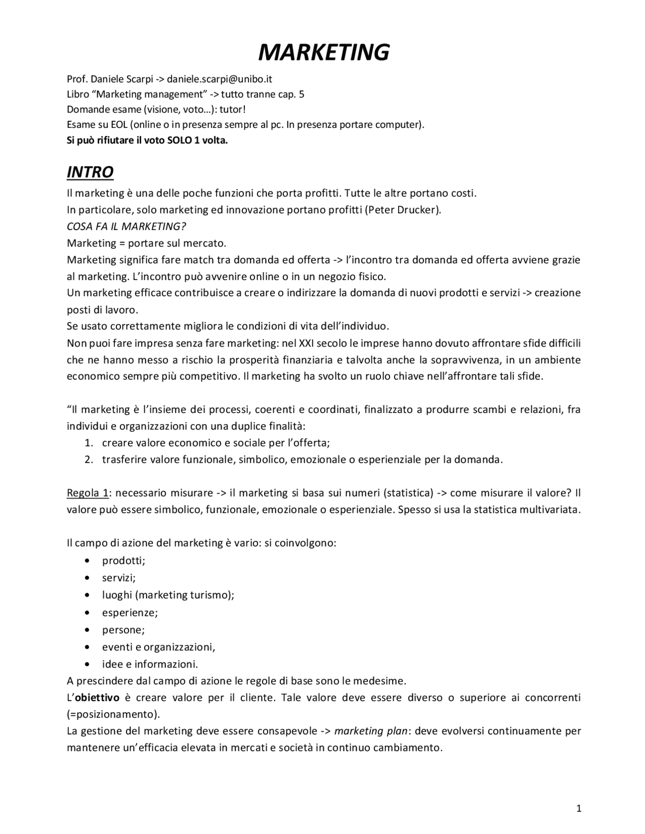 Marketing I Parziale Prof Daniele Scarpi Docsity