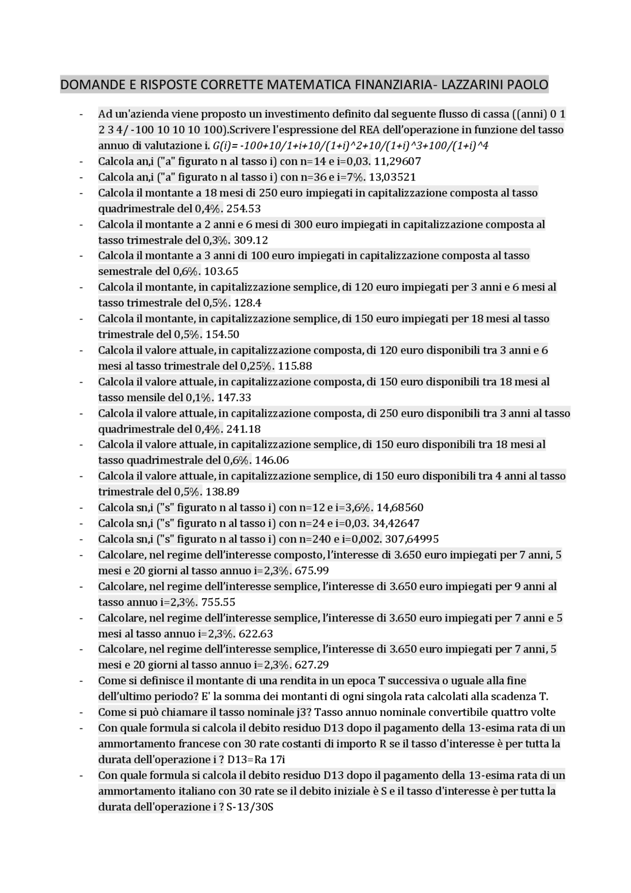 Matematica Finanziaria - Paolo Lazzarini - Università telematica e ...