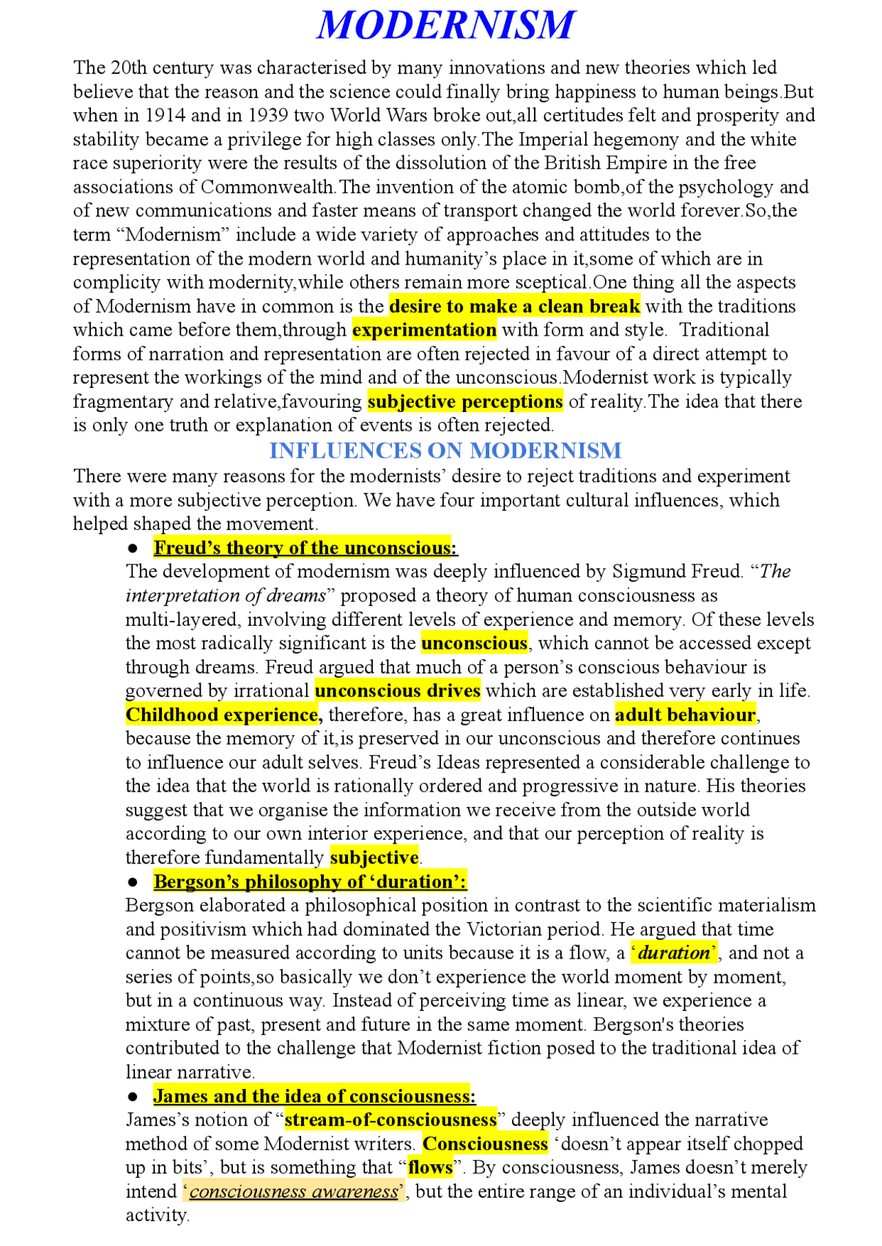 Modernism Appunti Di Inglese Docsity
