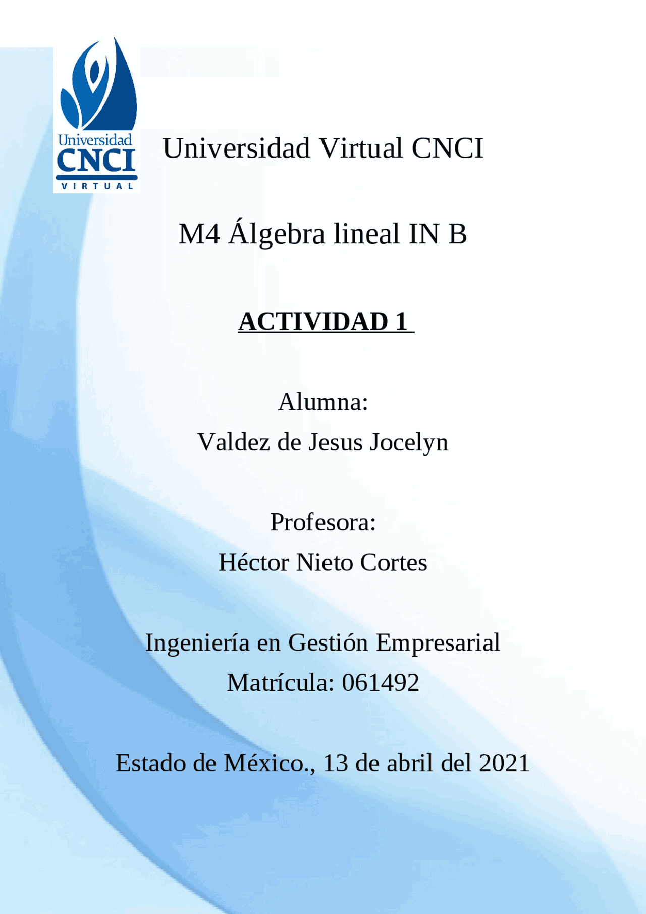 Actividad 1 Algebra Lineal Ejercicios De Álgebra Lineal Docsity
