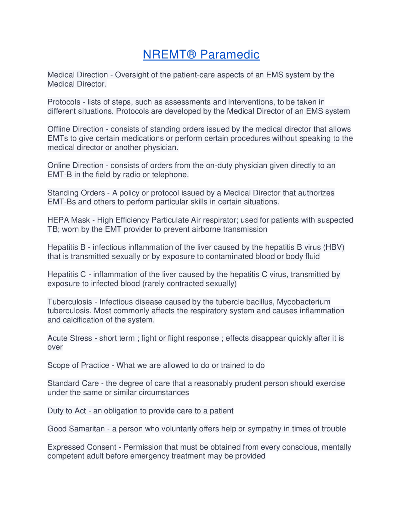 NREMT® Paramedic Everything you need to know 2022/2023 - Docsity