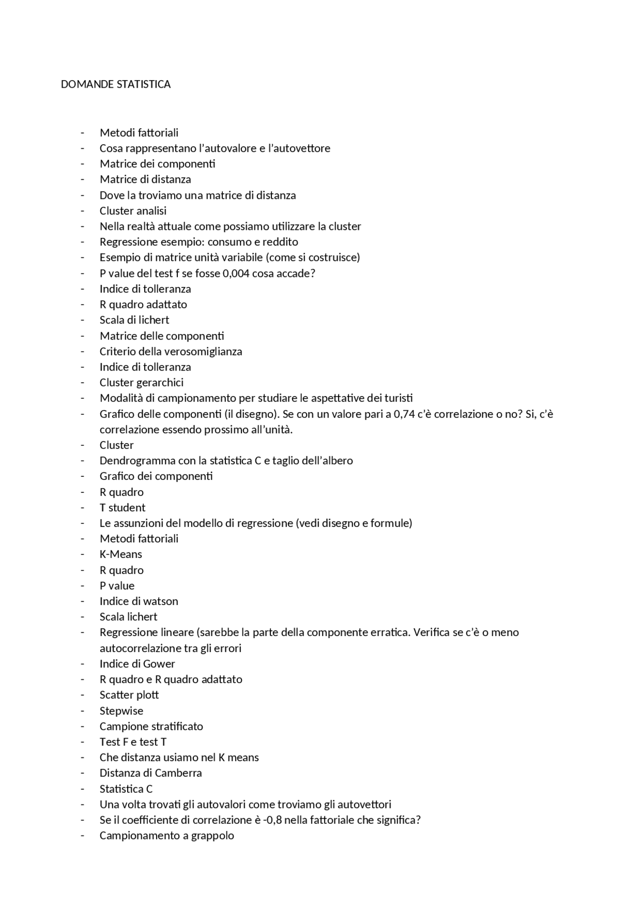 DOMANDE STATISTICA DI BASE - Docsity