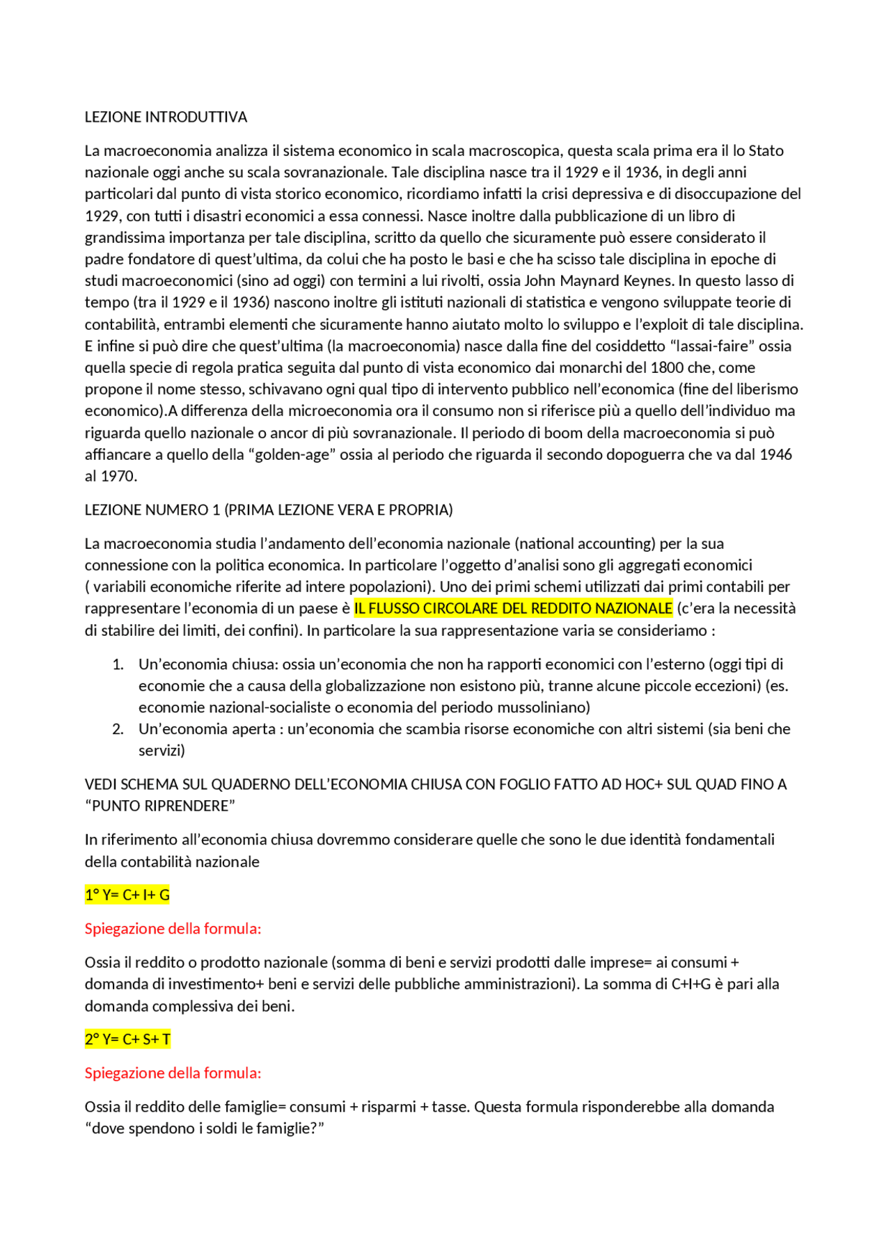 Appunti Totali Per Macroeconomia Primo E Secondo Parziale Docsity