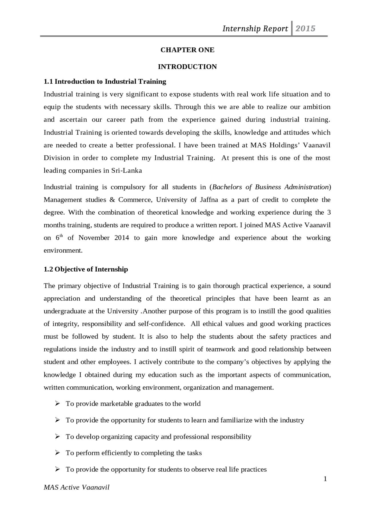 This report is about MAS Training internship briefly. Outcomes and ...