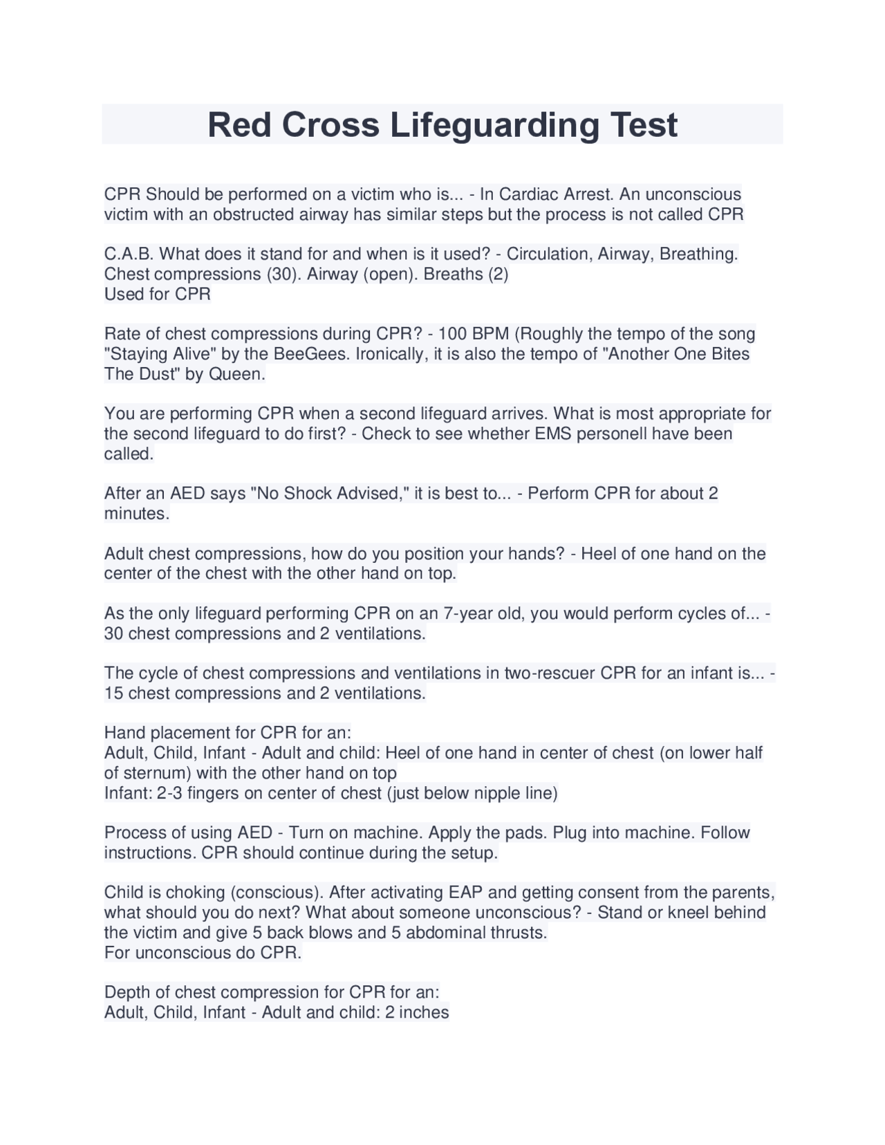 Red Cross Lifeguarding Test (Latest 2022/2023) Already Graded A ...