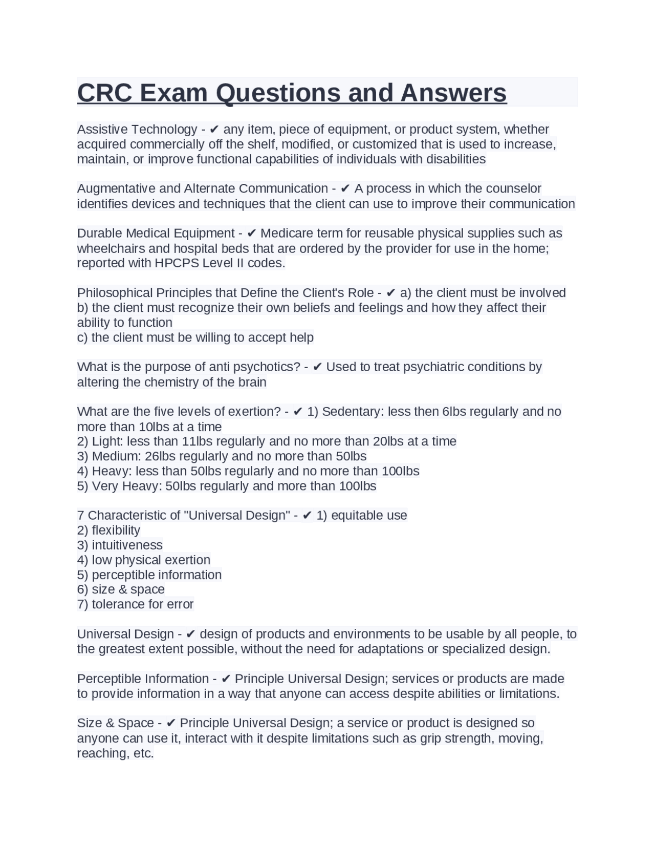 CRC Exam Questions and Answers. | Exams Nursing | Docsity