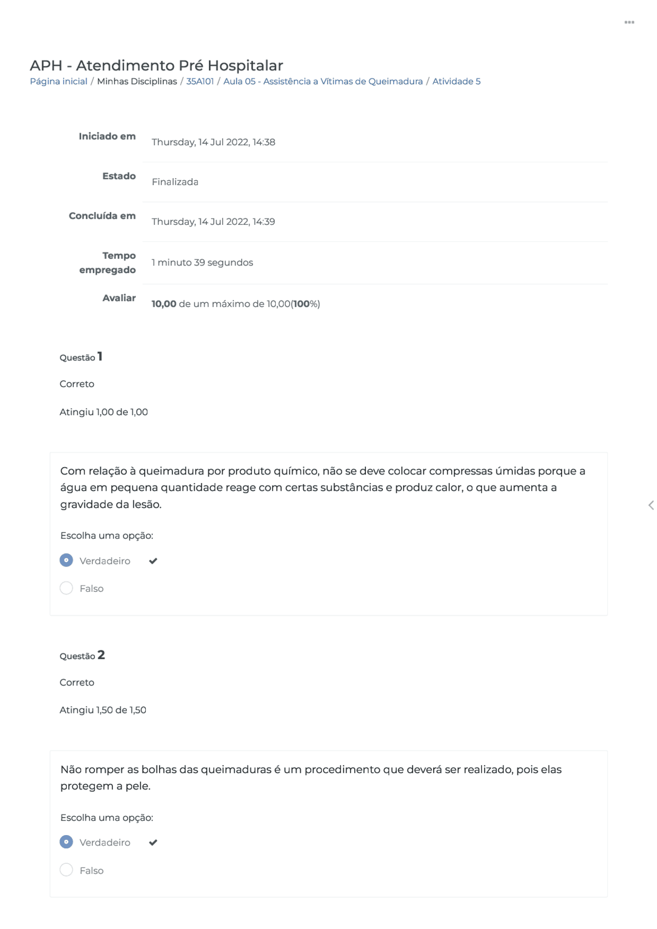 APH - Atendimento Pré Hospitalar | Exercícios Biossegurança - Docsity
