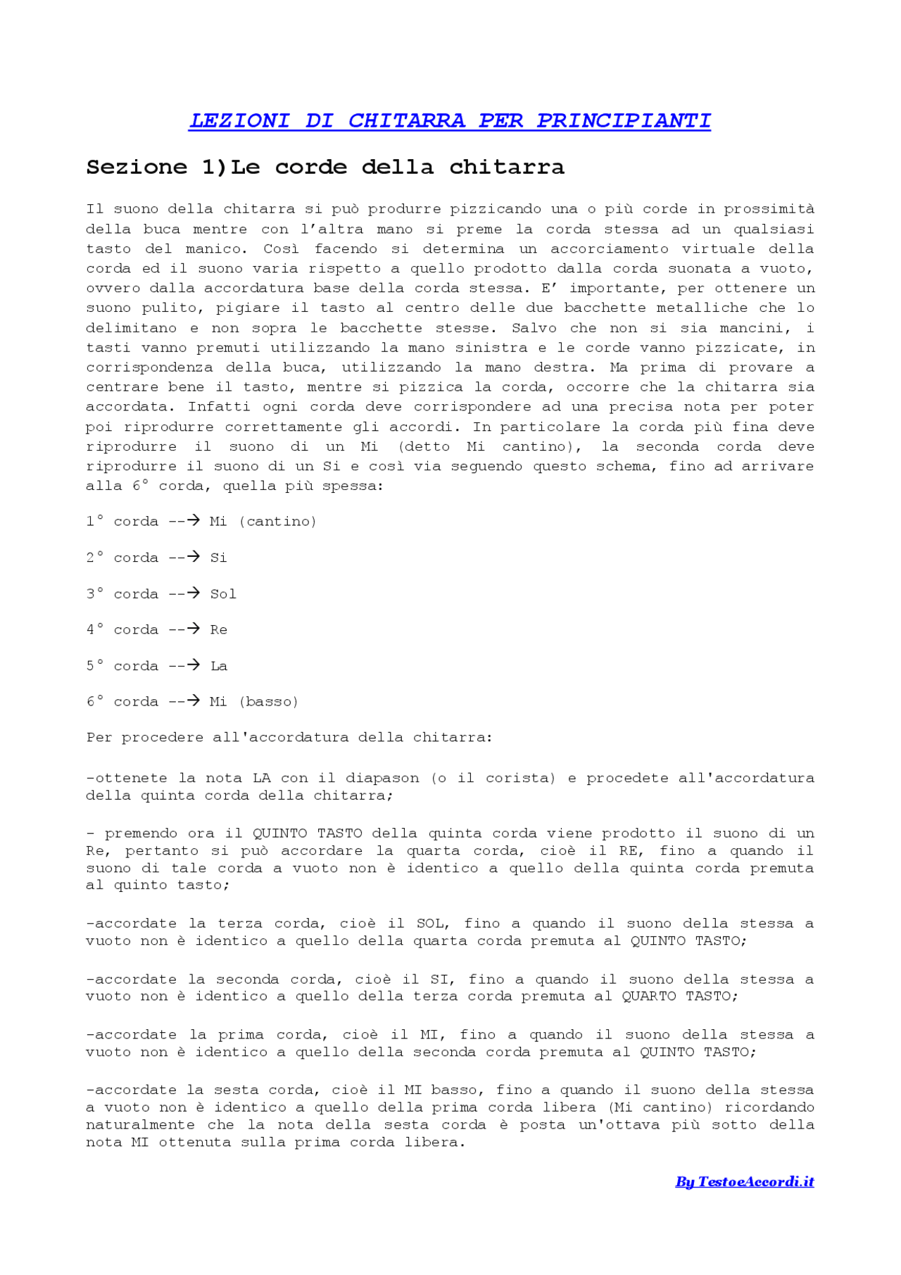 Introduzione all’uso della chitarra | Schemi e mappe concettuali di Educazione musicale | Docsity