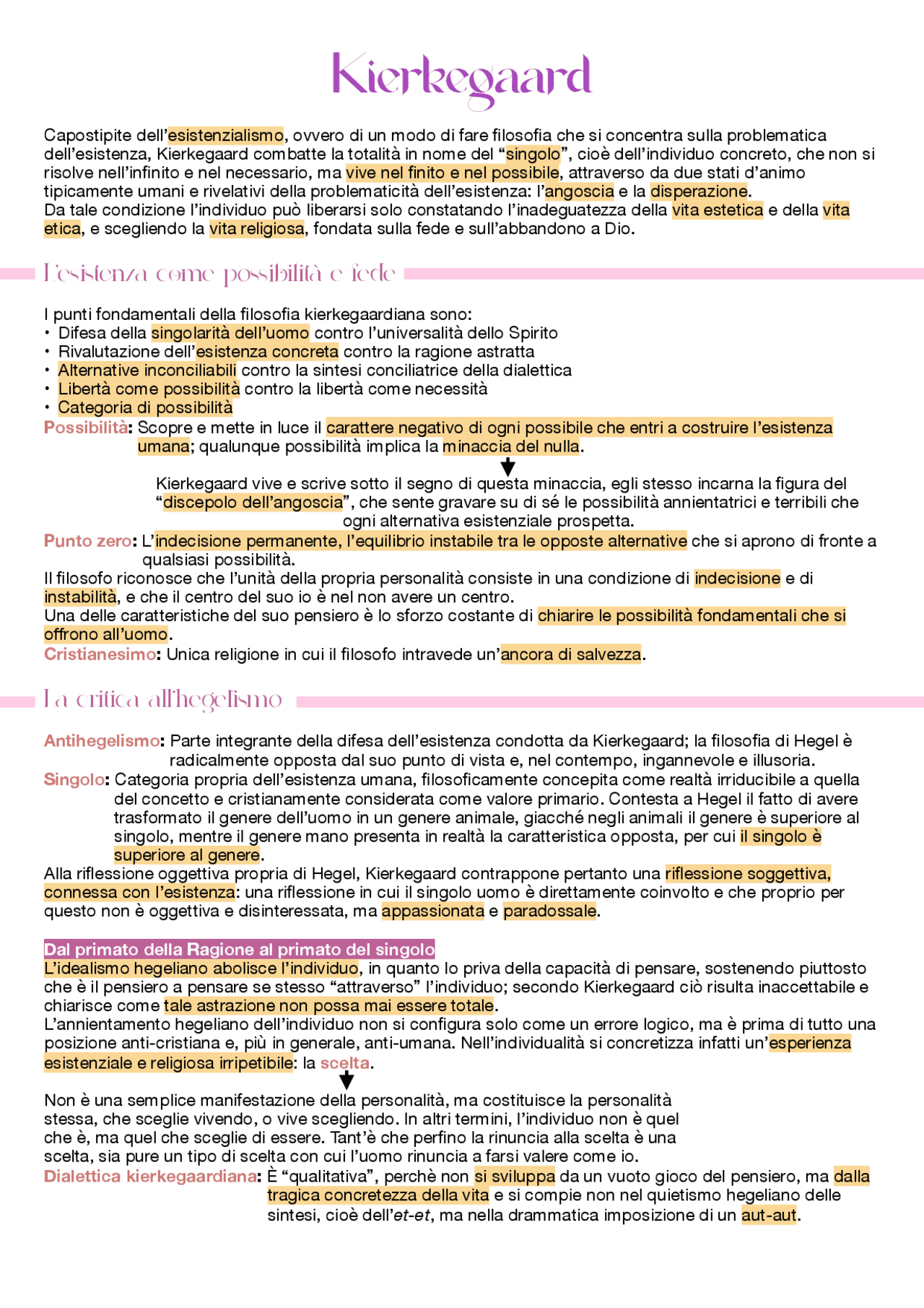 Kierkegaard Appunti Di Filosofia Docsity