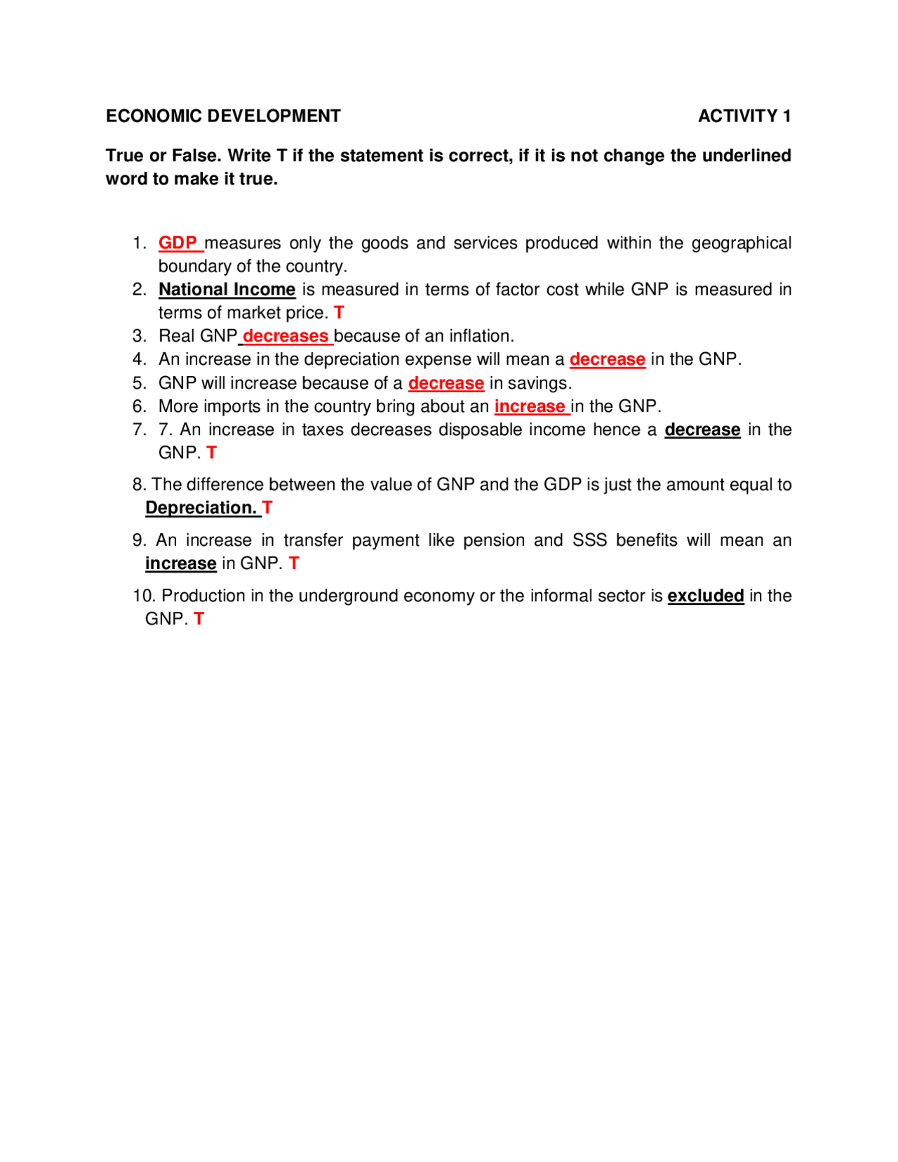 Economic development concepts - Docsity