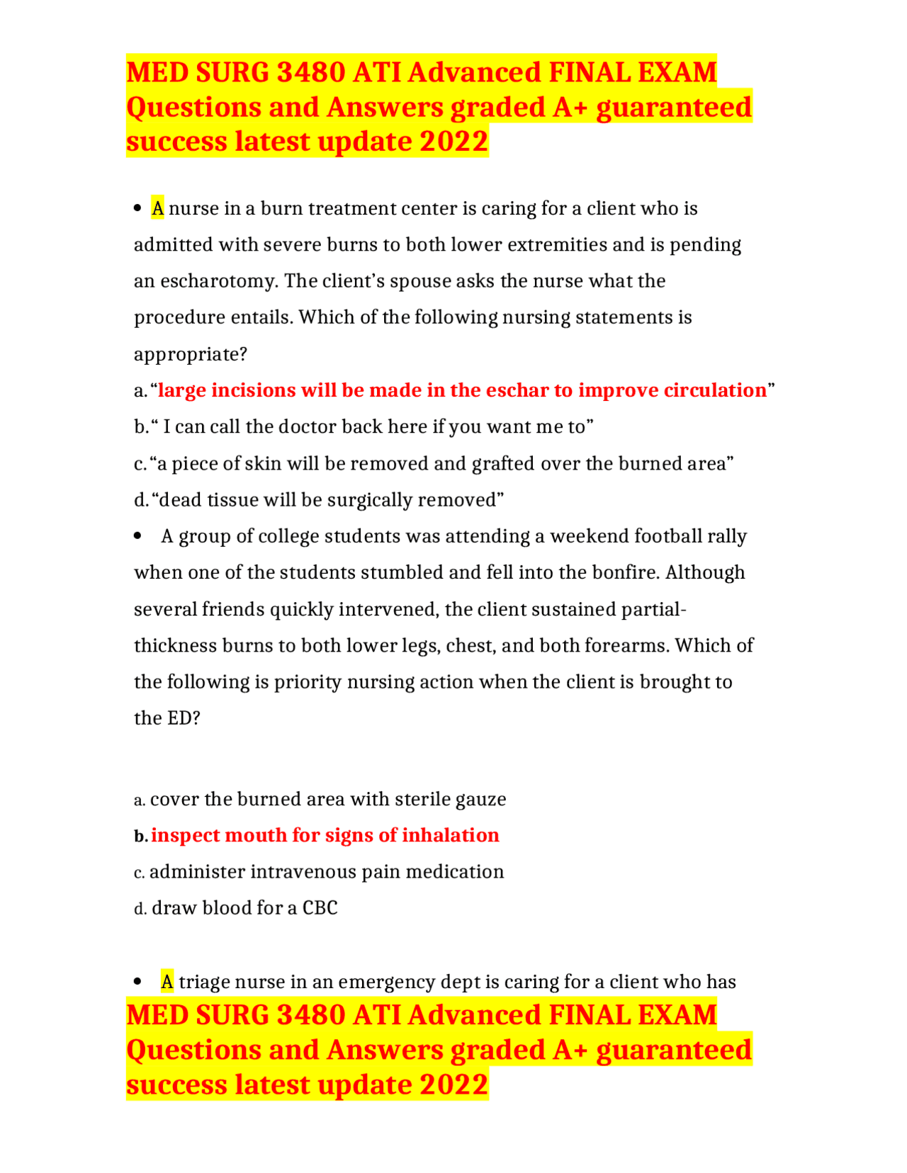MED SURG 3480 ATI Advanced FINAL EXAM Questions and Answers graded A+ guaranteed success l ...