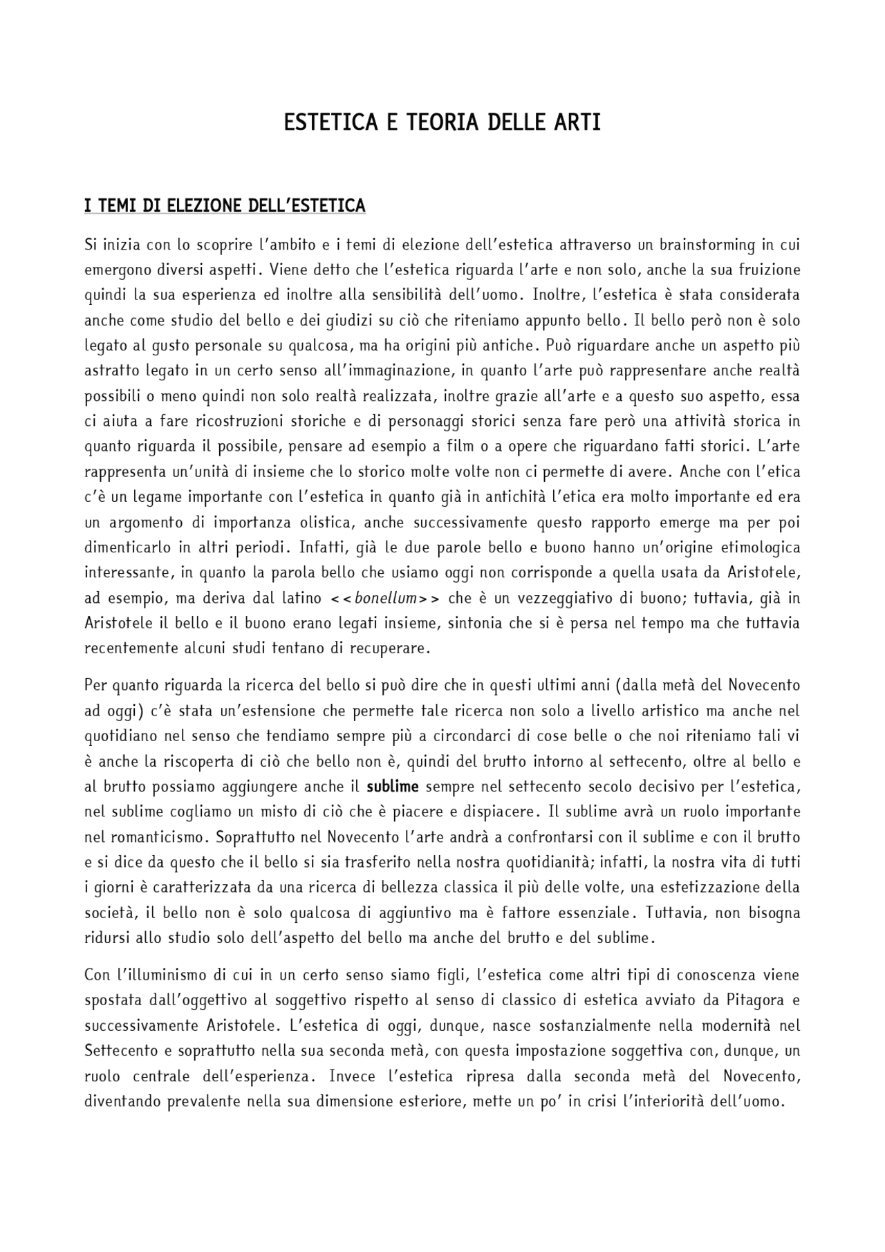 Estetica e Teoria delle arti: sbobinatura lezioni | Sbobinature di ...