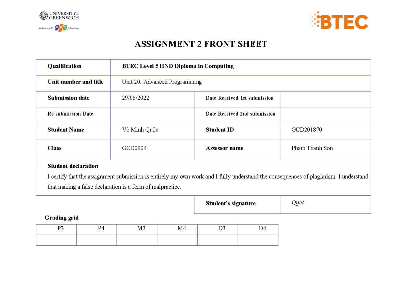 Assignment Two Advanced Programming P Vo Minh Quoc Essays