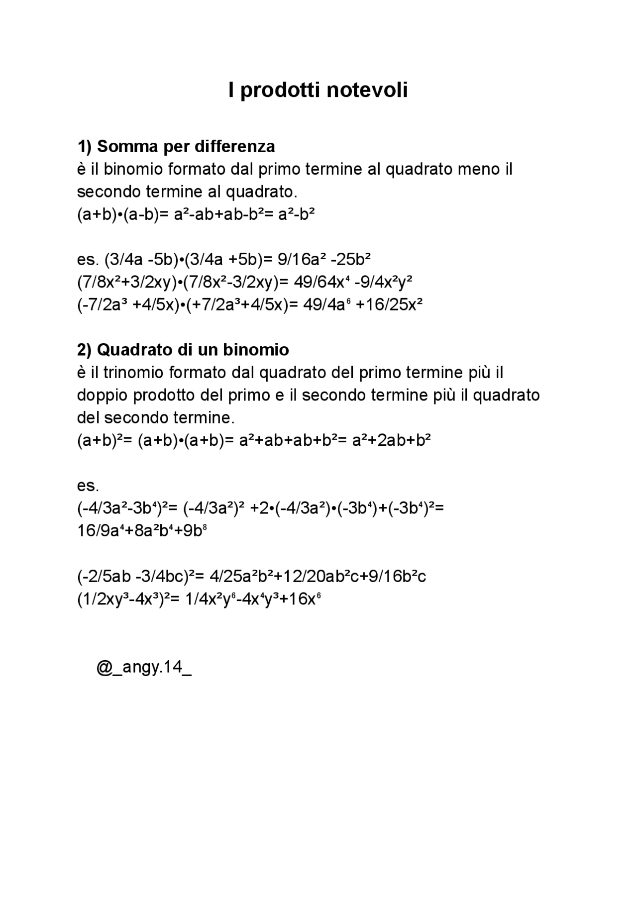 prodotti notevoli, 3 media | Schemi e mappe concettuali di Matematica ...