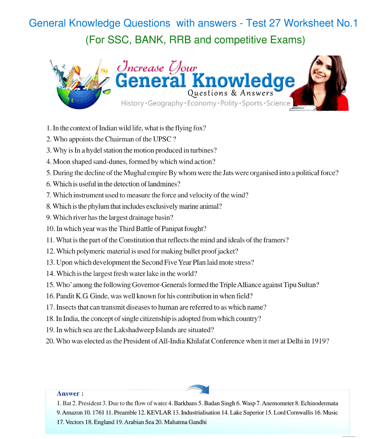 General Knowledge Questions with answers - Test No. 27 for all types of ...