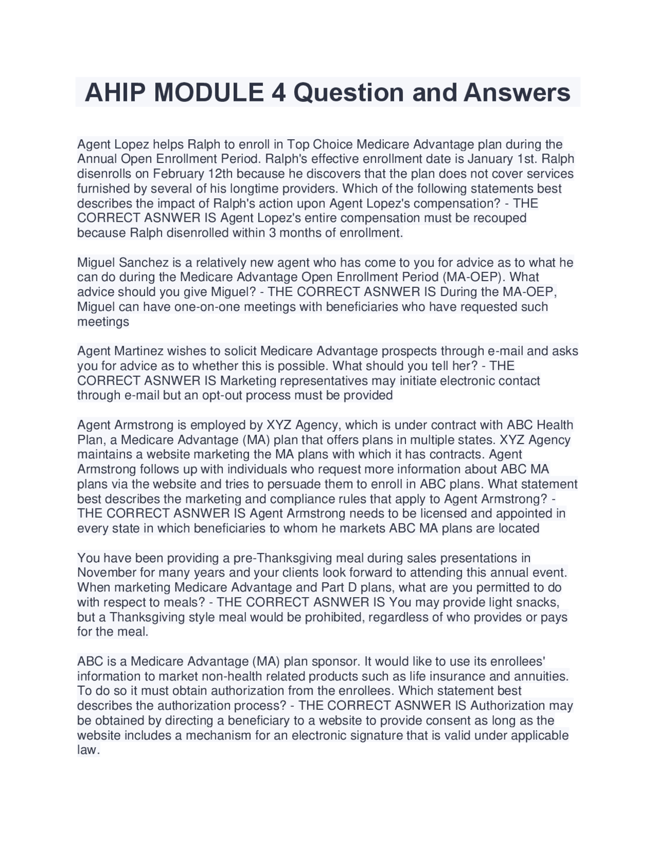 AHIP MODULE 4 Question and Answers (Latest 2022/2023) Verified Answers ...