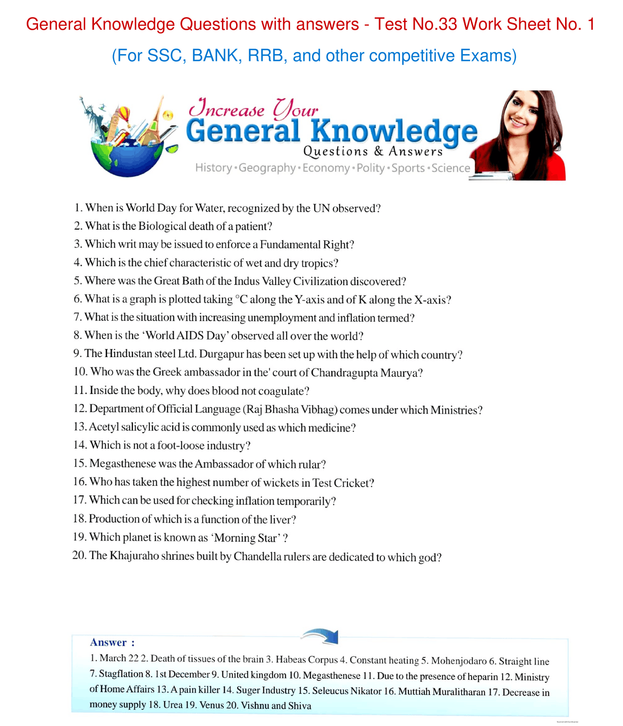 General Knowledge Questions with answers - Test 33 for all types of ...