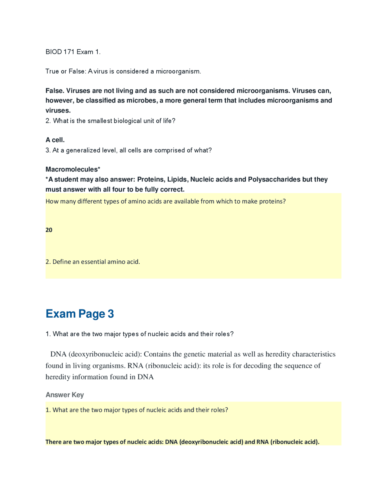 BIOD 171 EXAM MODULE 1 | Exams Biology | Docsity