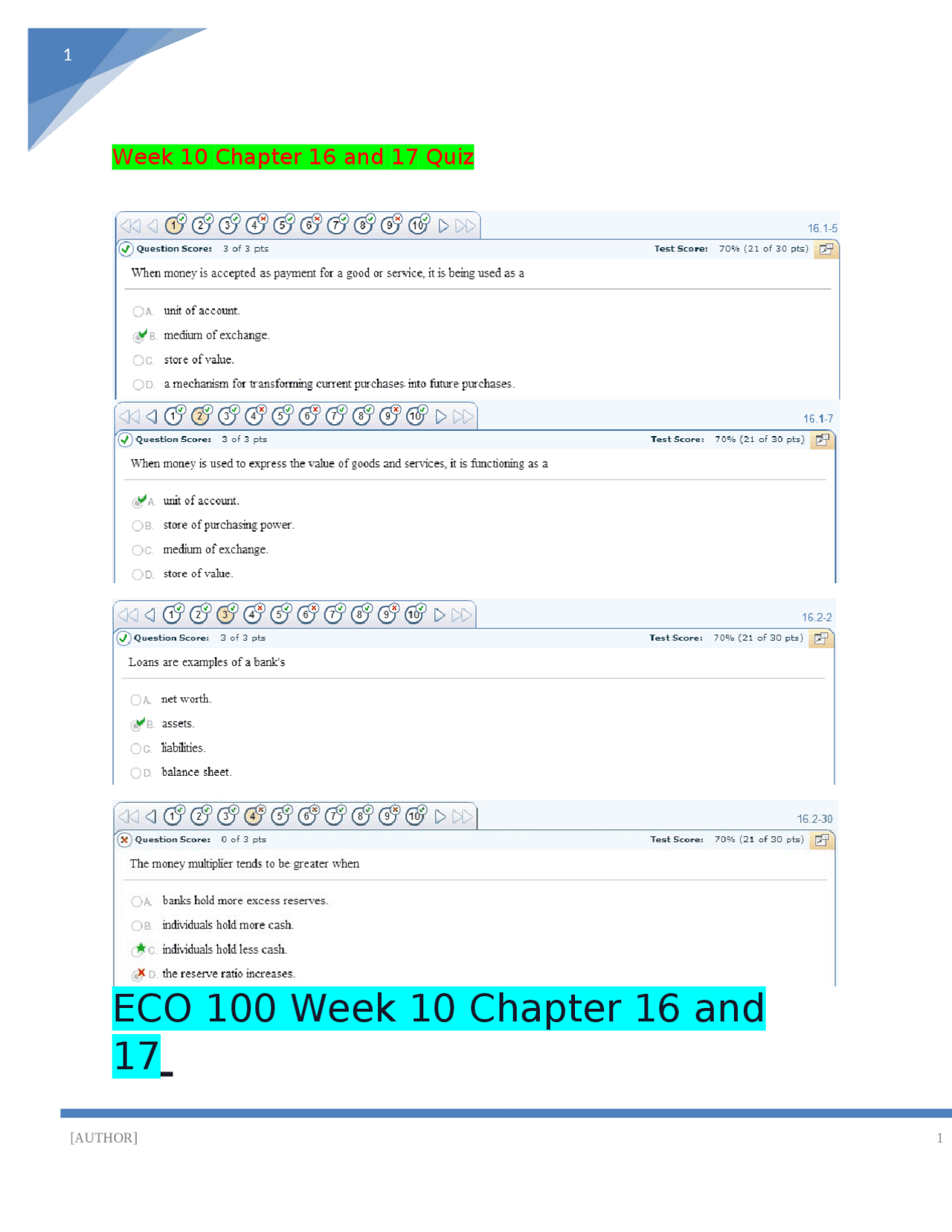 ECO 100 Week 10 Chapter 16 and 17 2020(100?% Correct) - Docsity