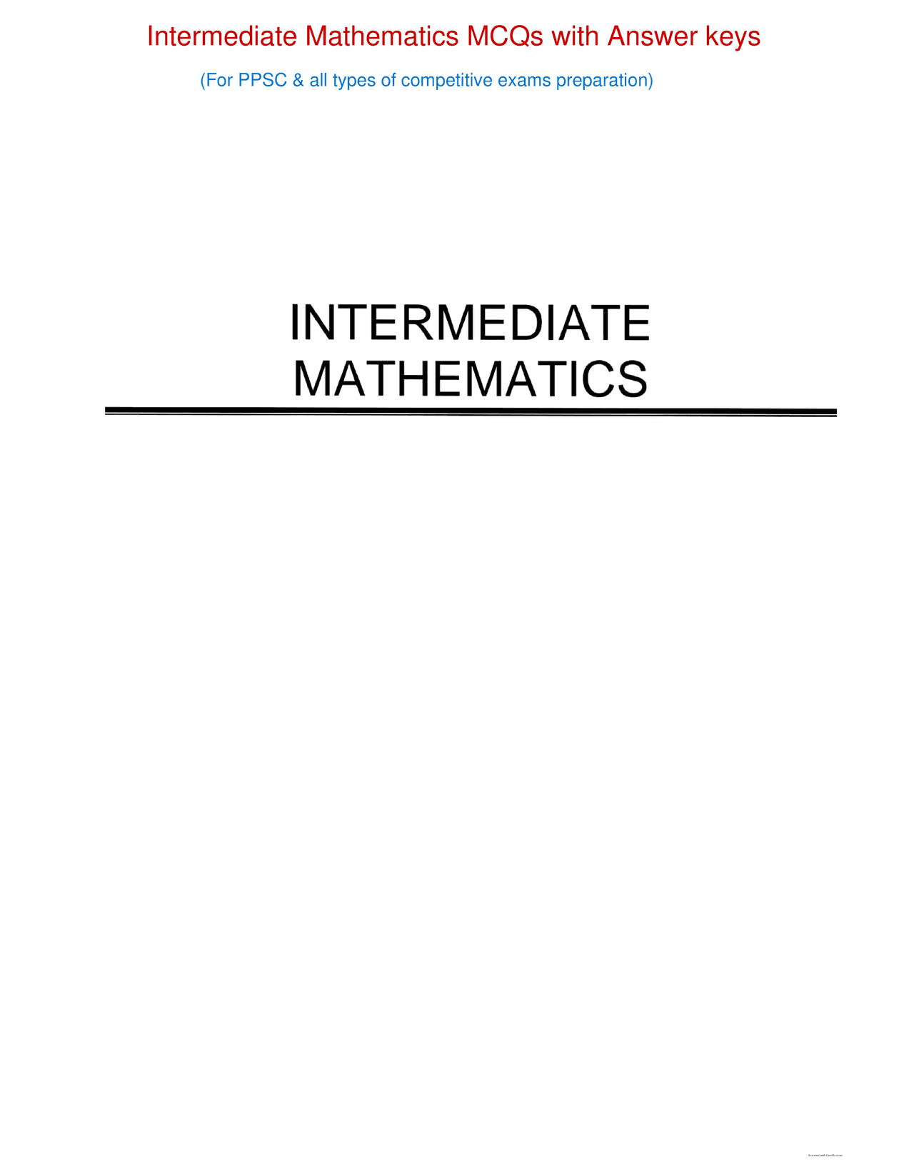 Intermediate Mathematics MCQs with Answer keys For PPSC & all types of ...