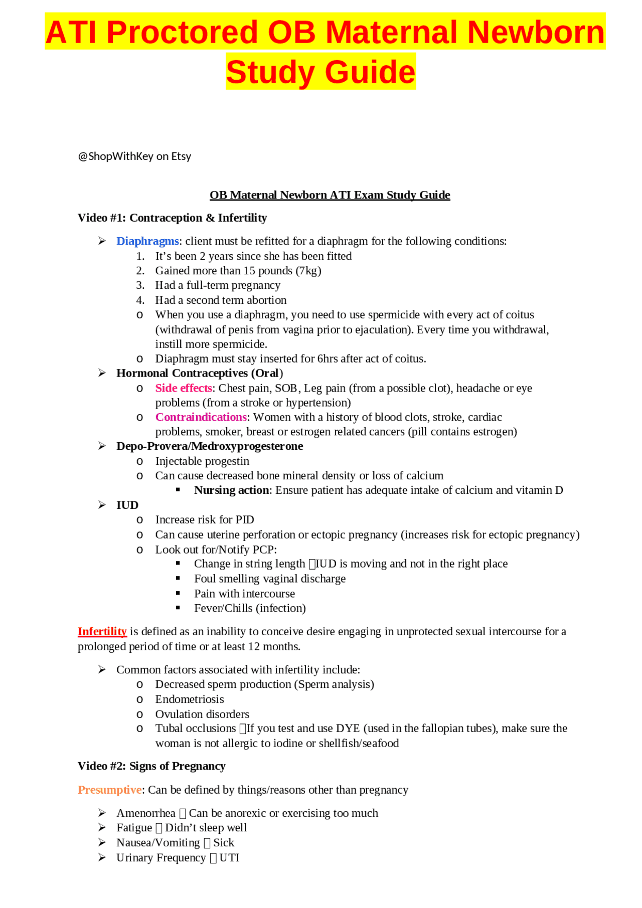 ATI Proctored OB Maternal Newborn Study Guide | Exams Nursing | Docsity