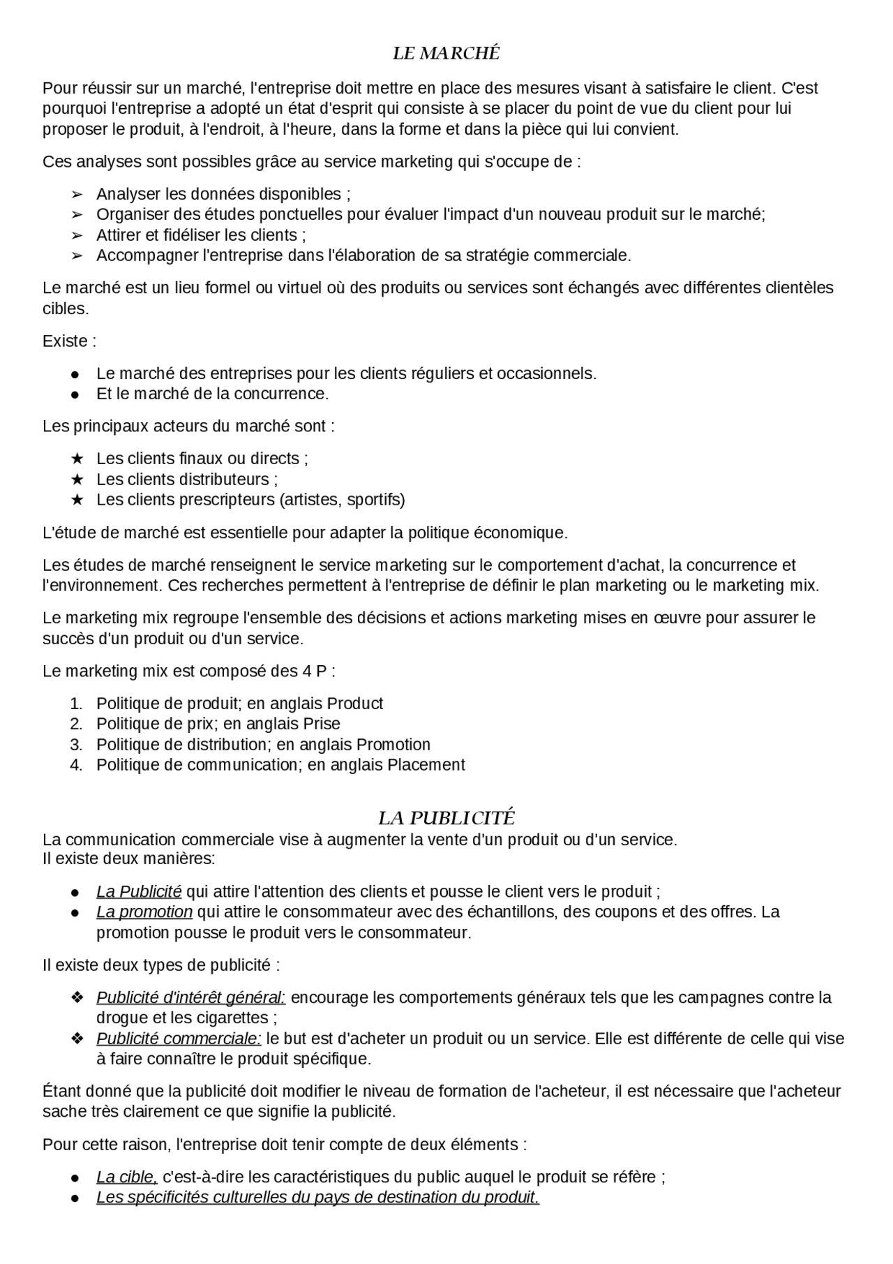 LE MARCHÉ ET LA PUBLICITÉ EN FRANÇAIS | Sintesi del corso di Francese ...