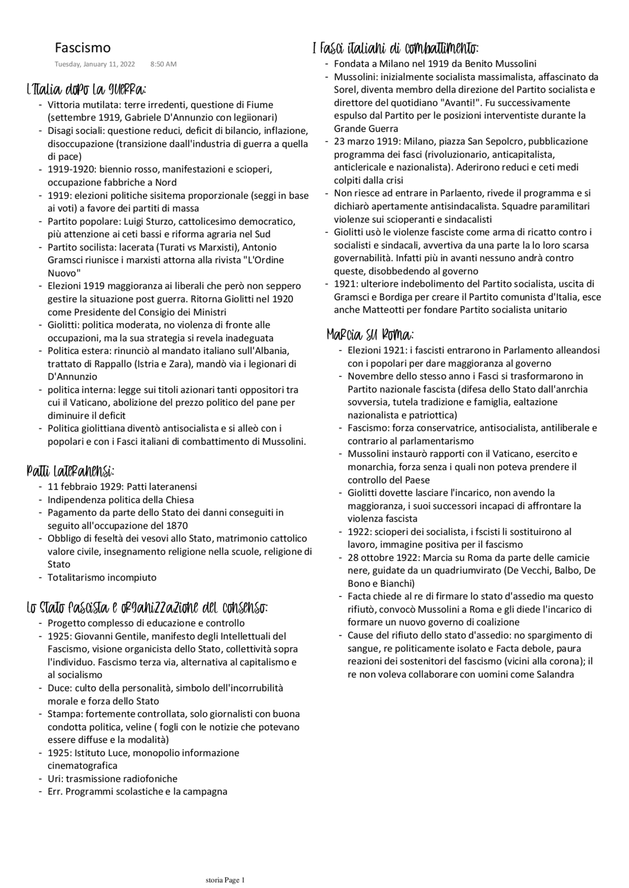 Fascismo Schemi E Mappe Concettuali Di Storia Docsity