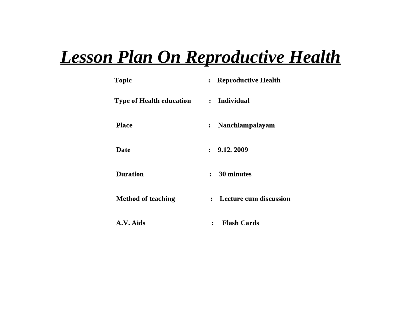 Lesson plan on Reproductive health nursing | Study Guides, Projects ...