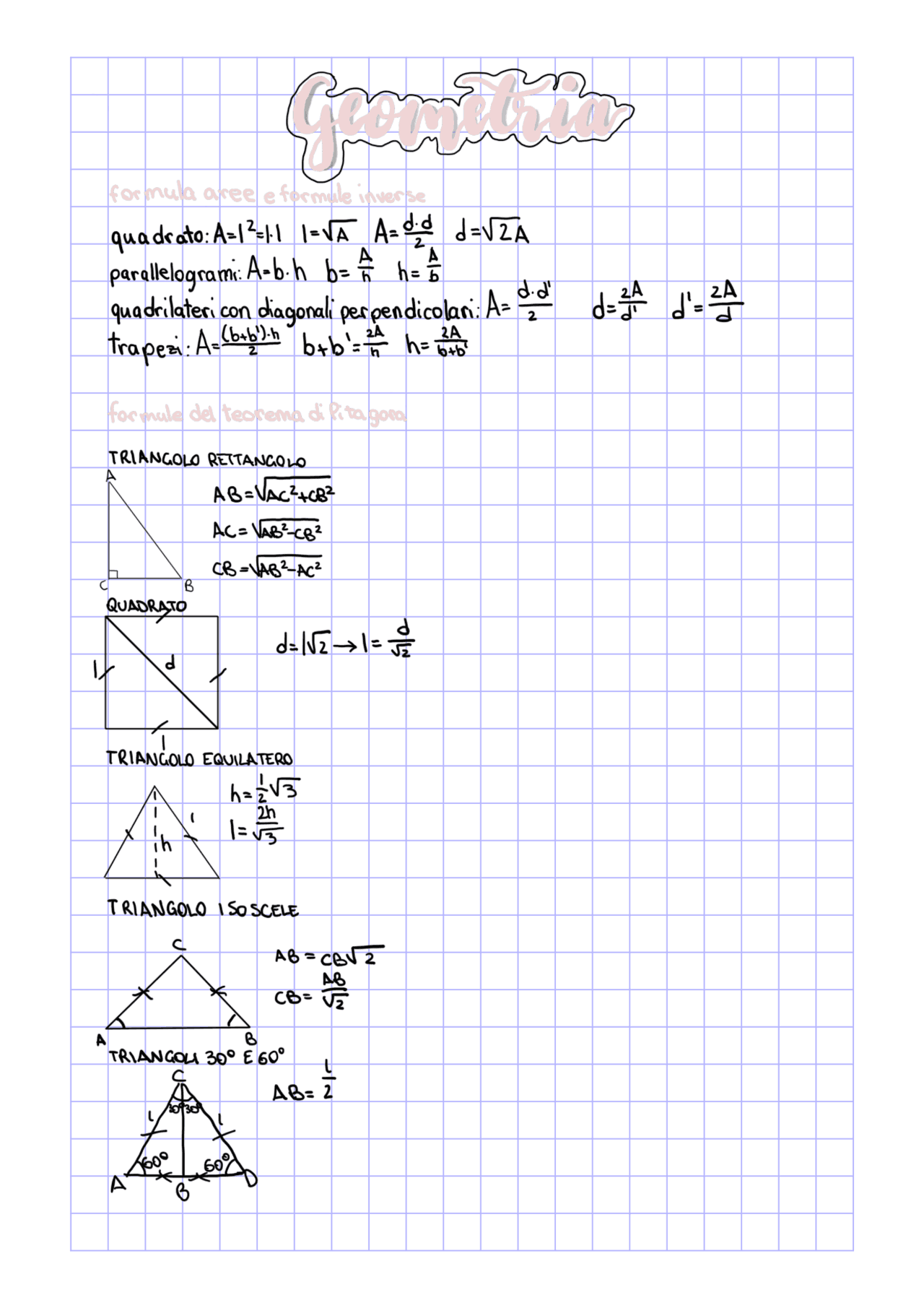 Formule Geometria Di Base Schemi E Mappe Concettuali Di Discipline Geometriche Docsity