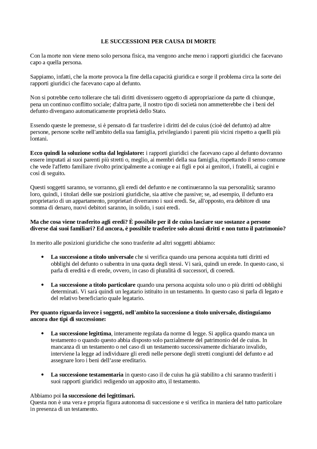 Le successioni per causa di morte. Appunti dettagliati. | Appunti di Diritto Privato | Docsity