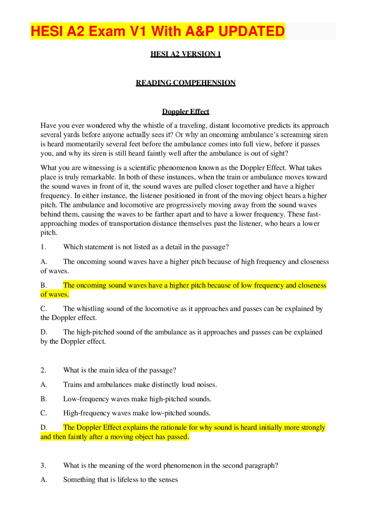 HESI A2 Exam V1 With A&P UPDATED 2022-2023 ALL ANSWERS ARE CORRECT ...